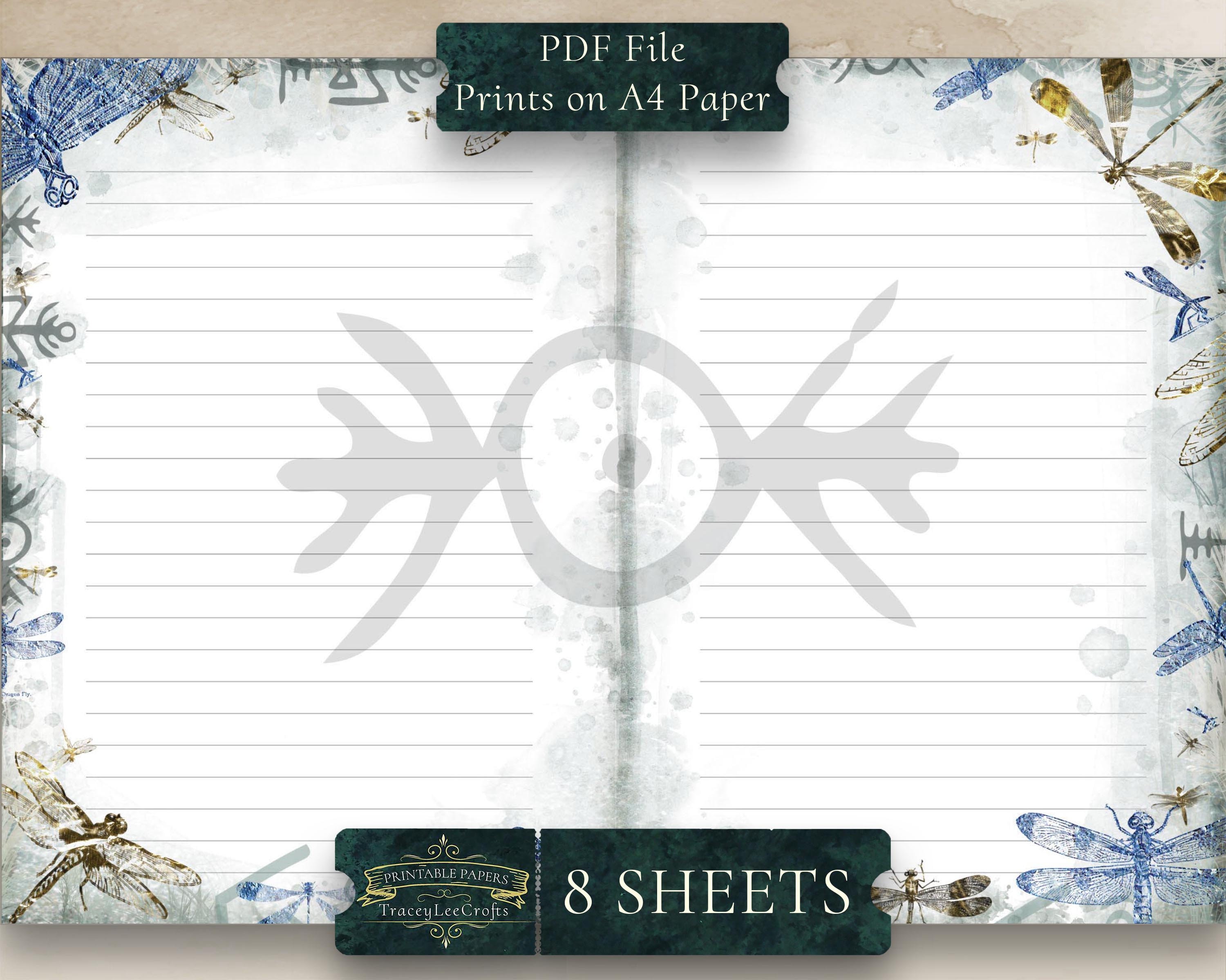 DIY Lined Dragonfly Journal Printable Kit Digital Diary Paper ...