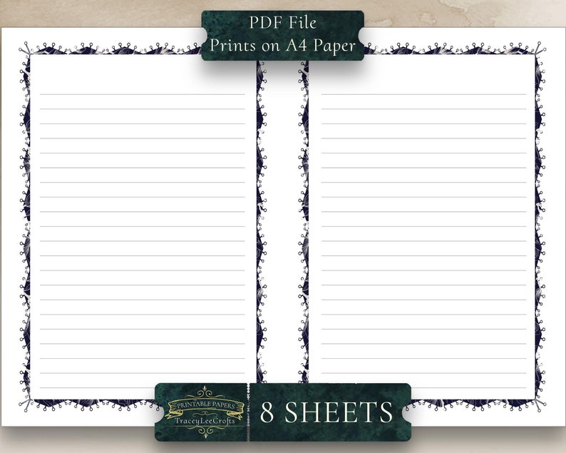 Printable Lined Journal Pages Kit Art Deco Framed Border Minimalist ...