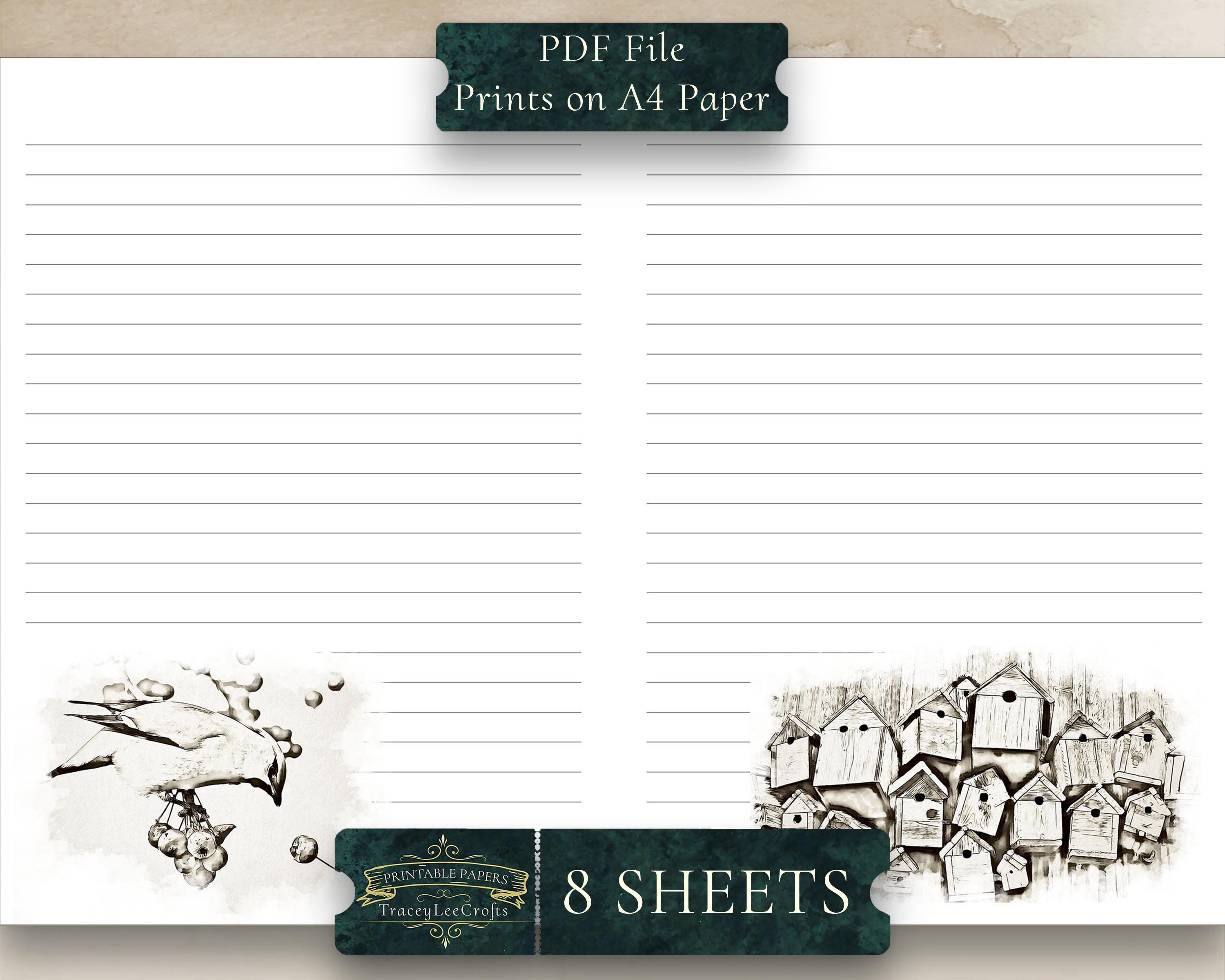 Lined Birds Writing Paper Printable Set, Junk Journal Insert ...