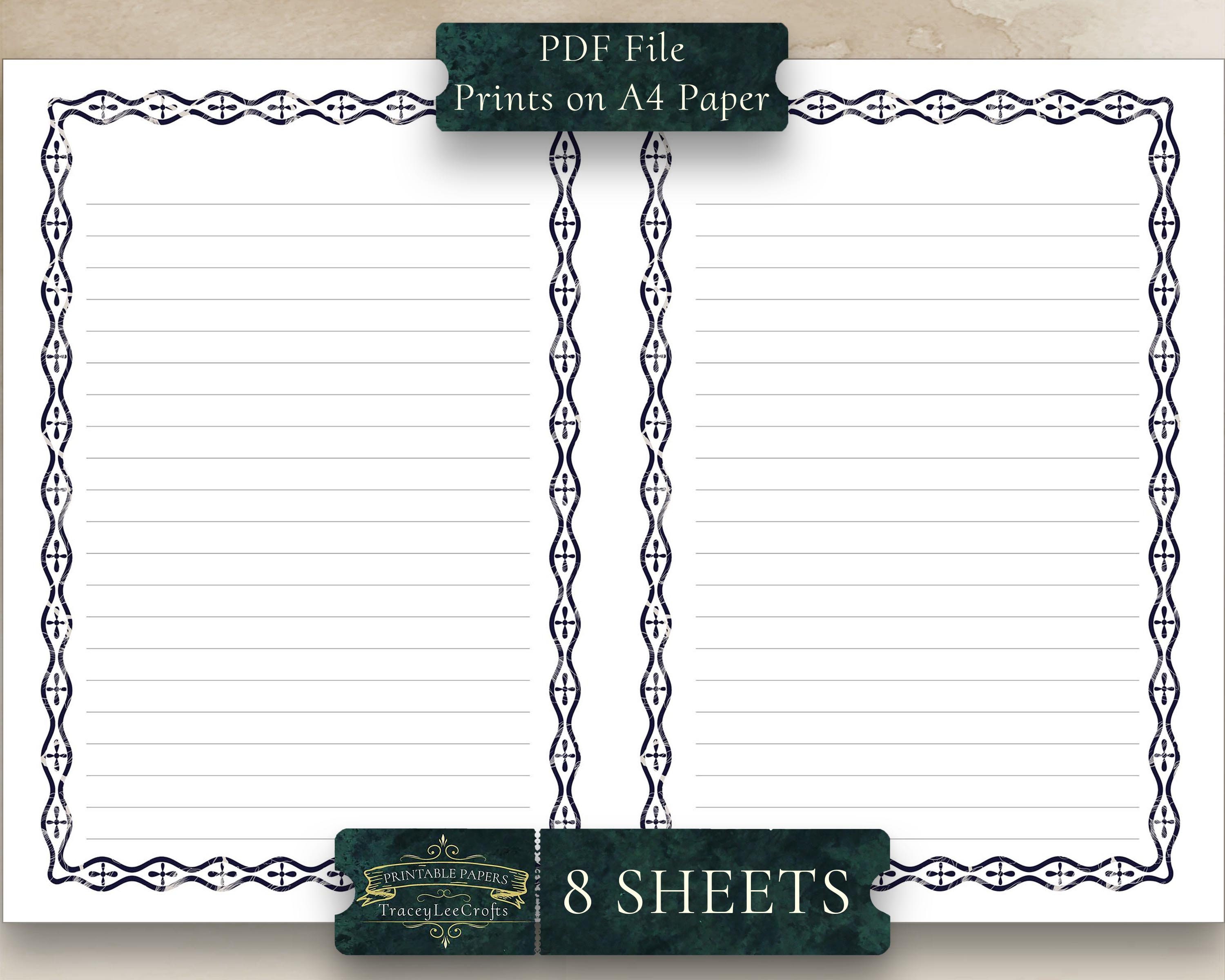 Printable Lined Journal Pages Kit Art Deco Framed Border Minimalist ...