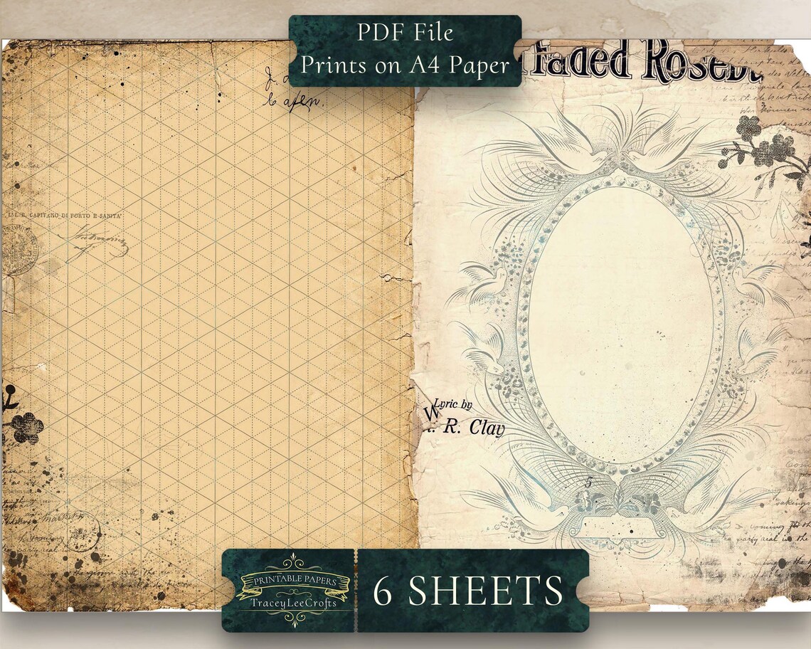 Printable Digital Vintage Lined Paper Kit Set Horizontal | Etsy Australia