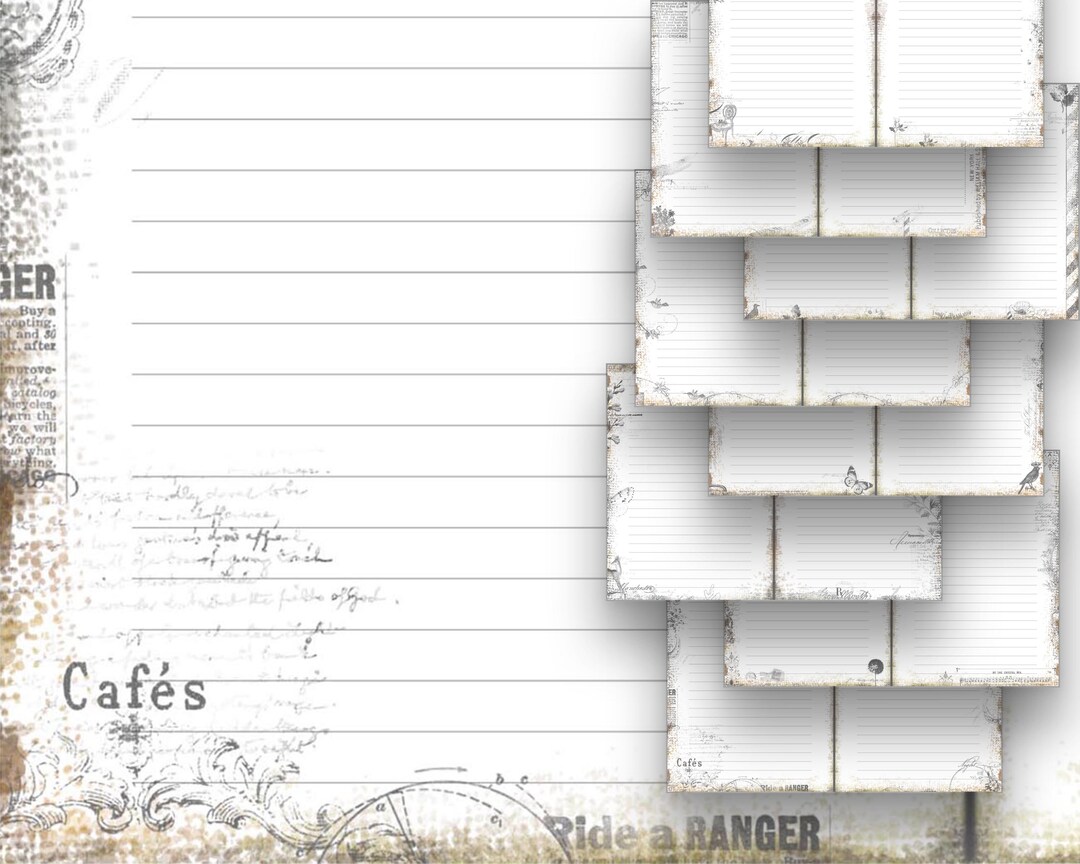 Ink Saver Black White Printable Lined Writing Paper Botanical Script ...