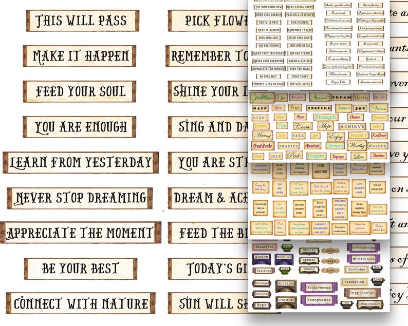 Printable Art Journaling Words, Junk Journal Text Stickers, Quotes ...