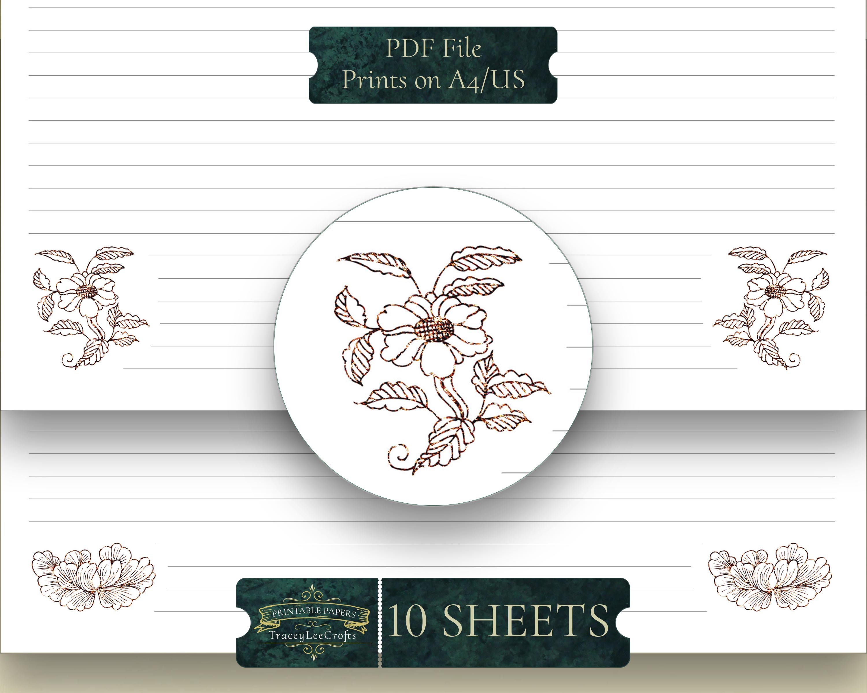 Printable Earthy Elements Lined Journal Pages Set Floral Tree Vintage ...