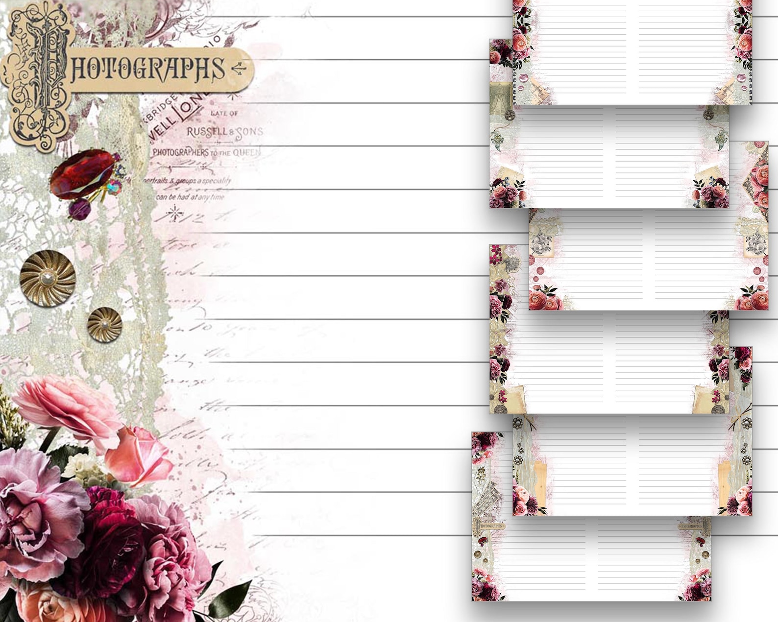 Victorian Floral Lined Writing Paper Printable Vintage Stationery Junk ...