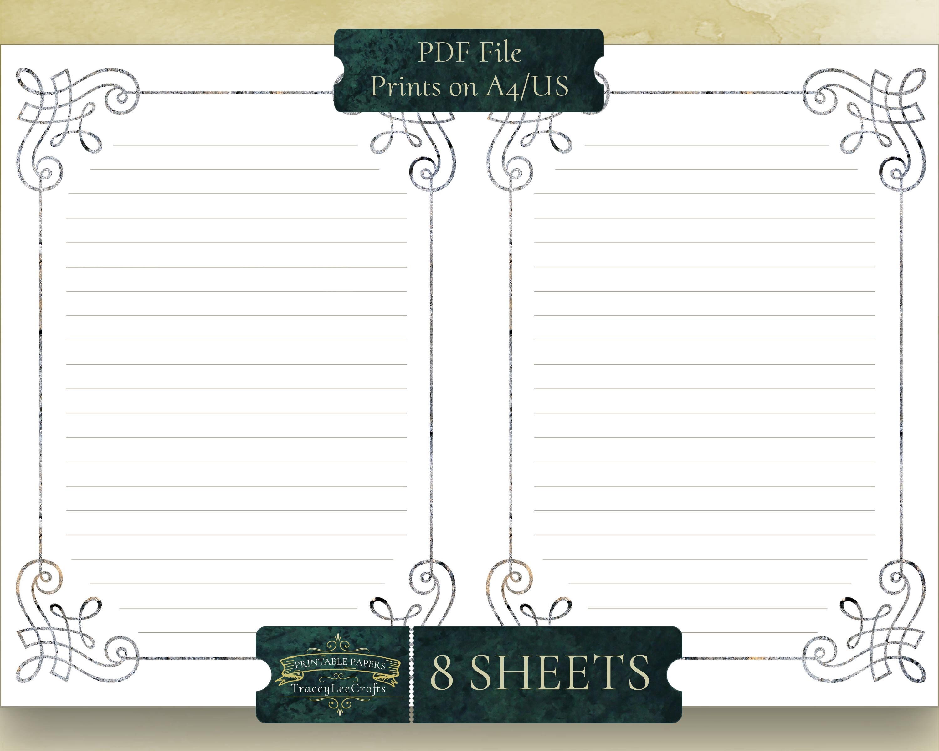 Printable Lined Journal Pages Set Decorative Frame Neutral Monotones ...