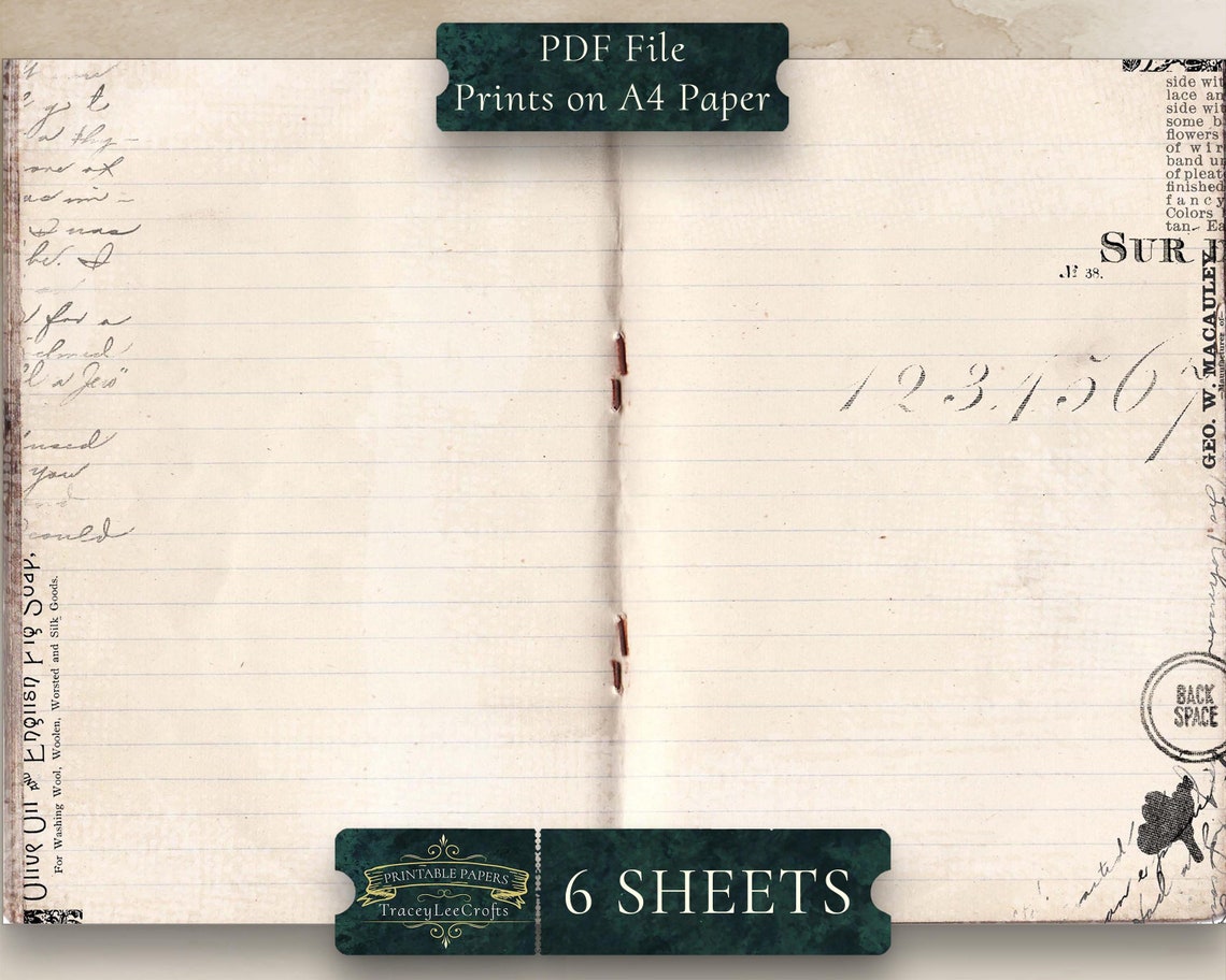 Printable Digital Vintage Lined Paper Kit Set Horizontal | Etsy Australia