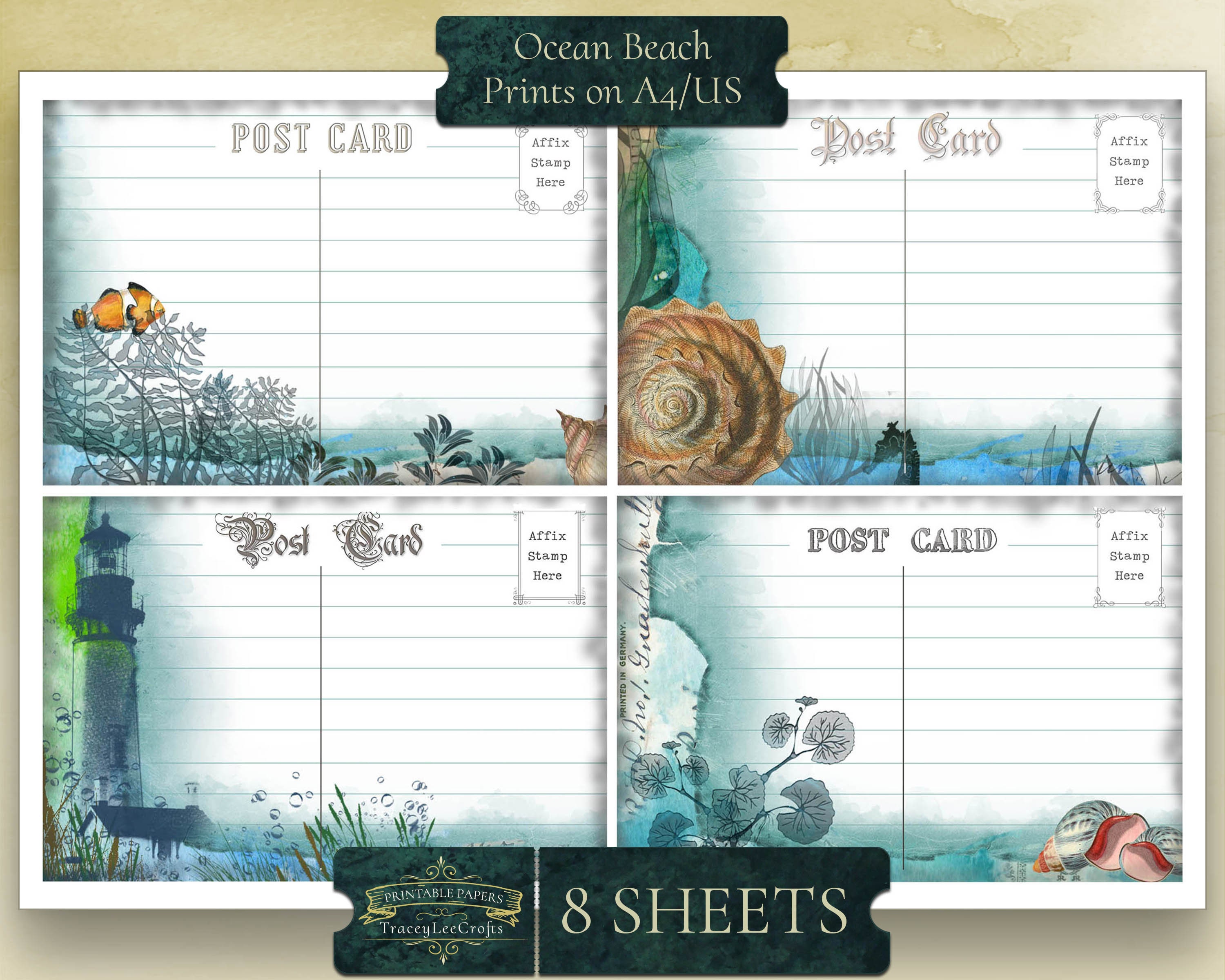 Printable Ocean Beach Junk Journal DIY Kit Lined Writing - Etsy