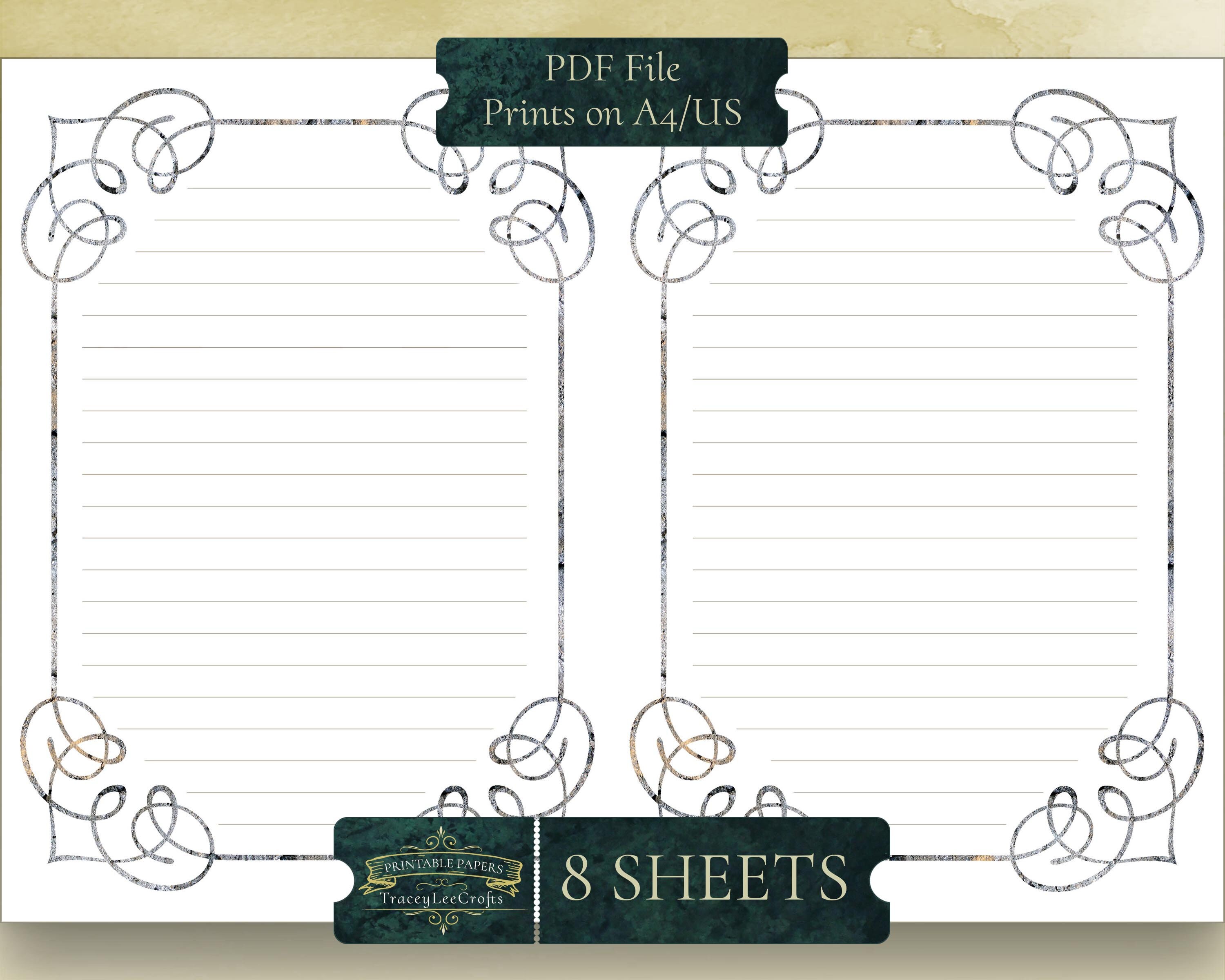 Printable Lined Journal Pages Set Decorative Frame Neutral Monotones ...