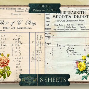 DIY Printable Vintage Floral Invoice Receipt Ephemera Junk Journal ...