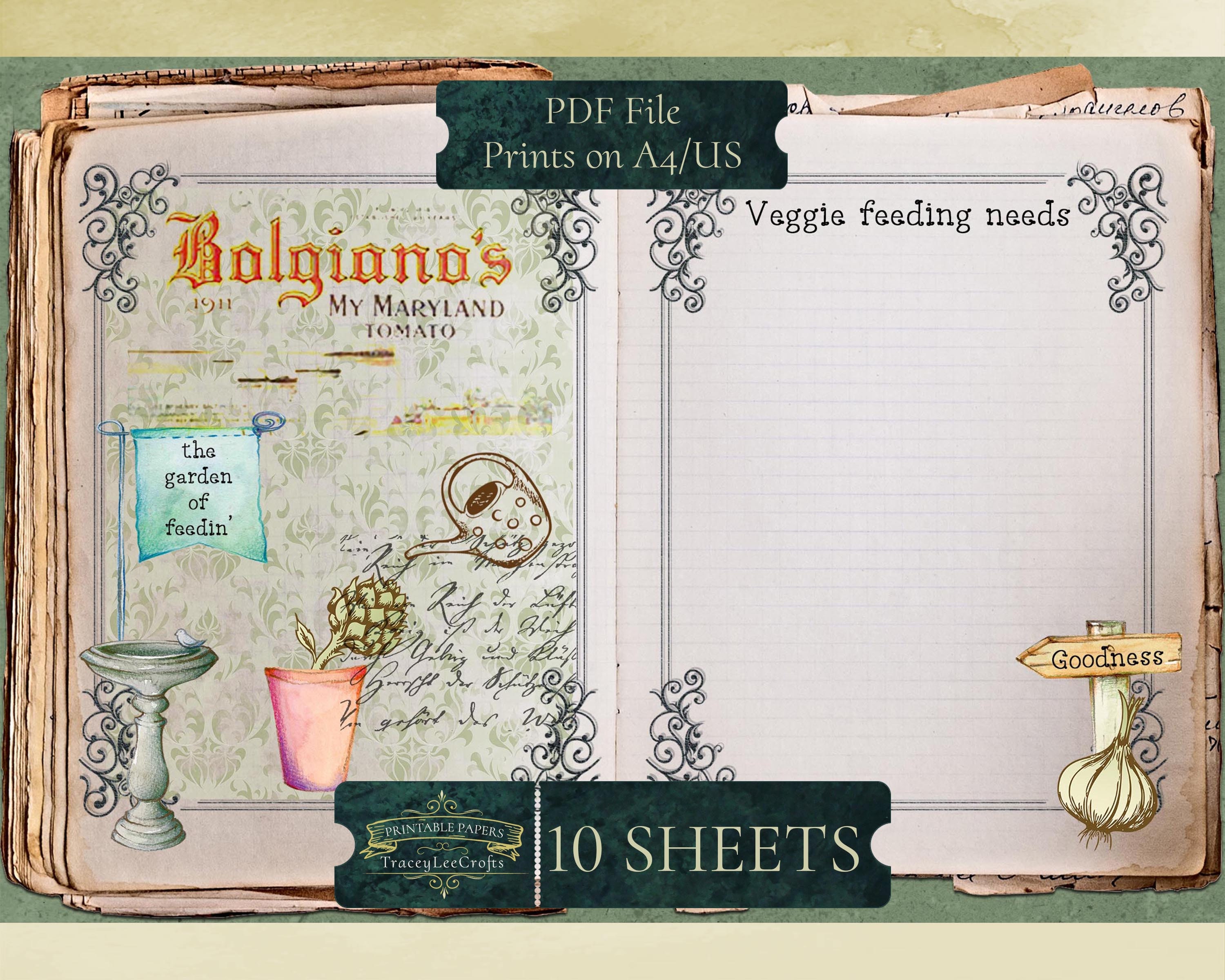 DIY Vegetable Garden Diary Printable, Junk Journal Kit, Veggie Digital ...