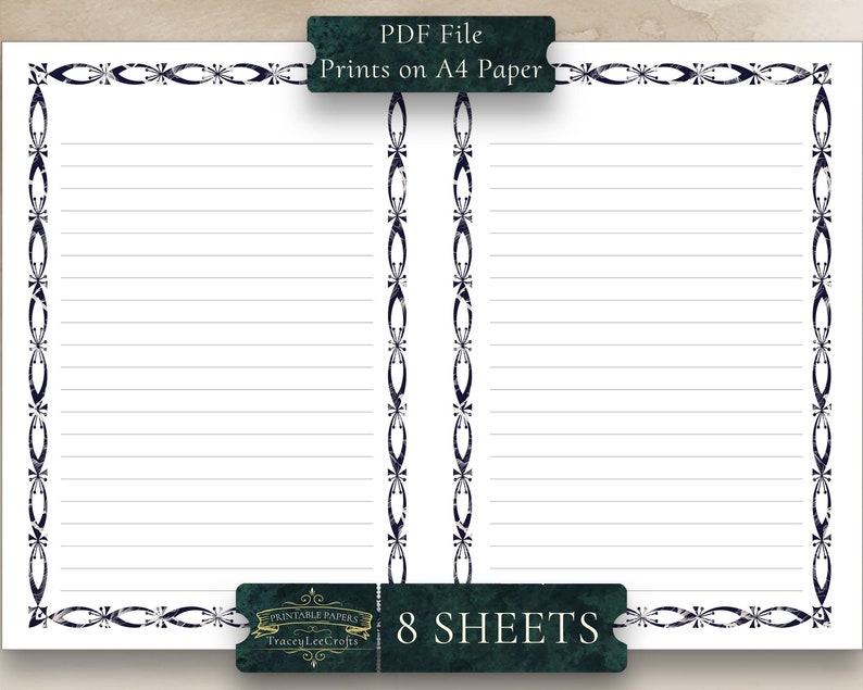 Printable Lined Journal Pages Kit Art Deco Framed Border Minimalist ...
