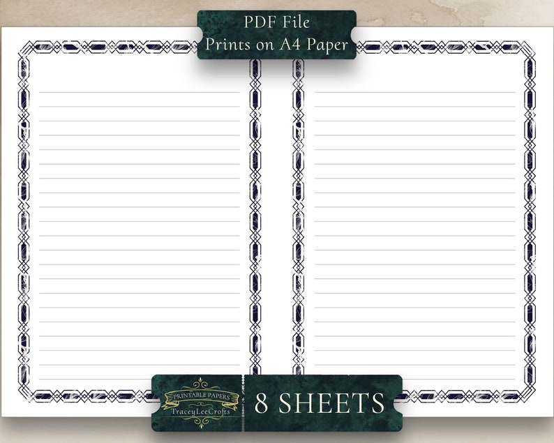 Printable Lined Journal Pages Kit Art Deco Framed Border - Etsy