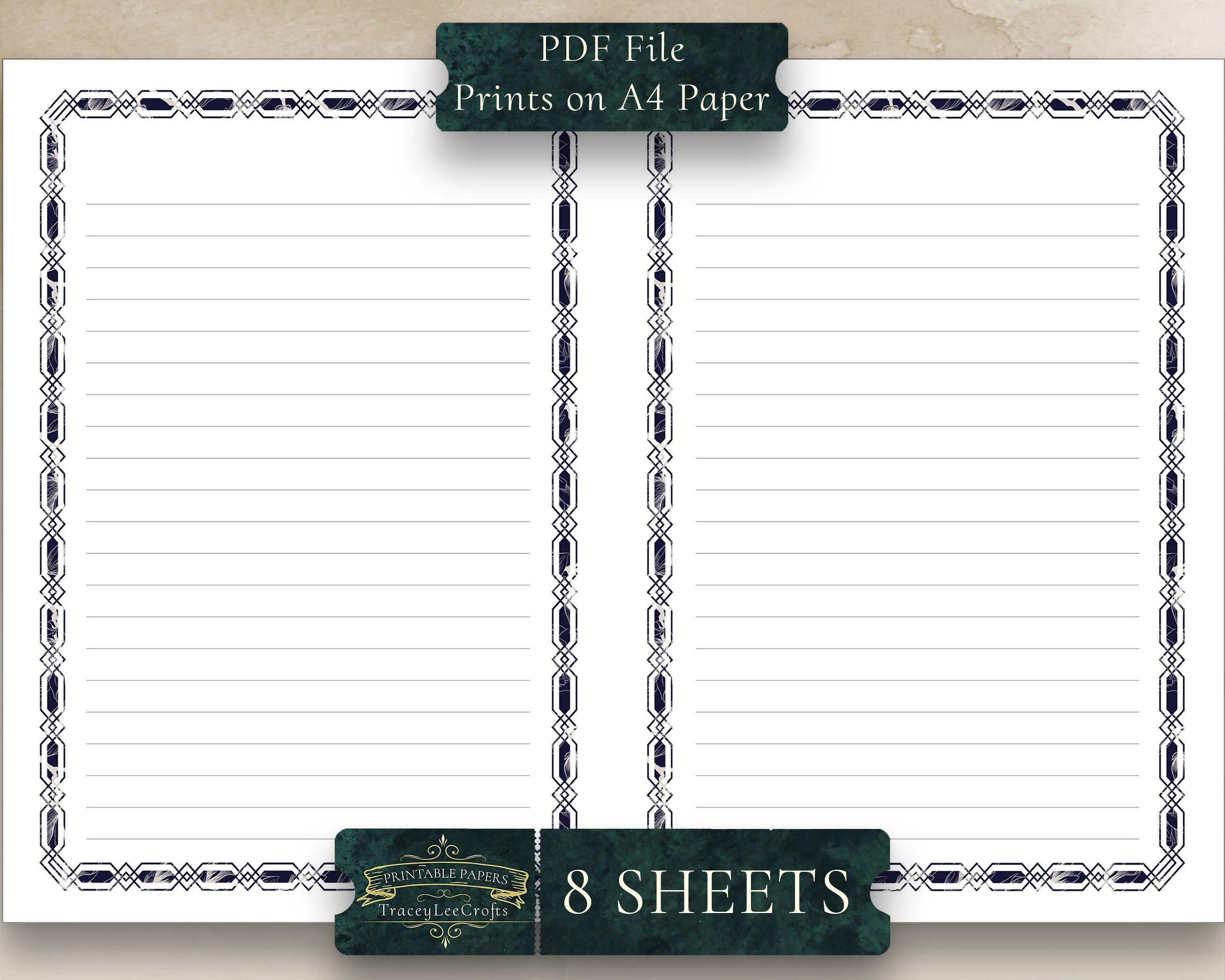 Printable Lined Journal Pages Kit Art Deco Framed Border Minimalist ...