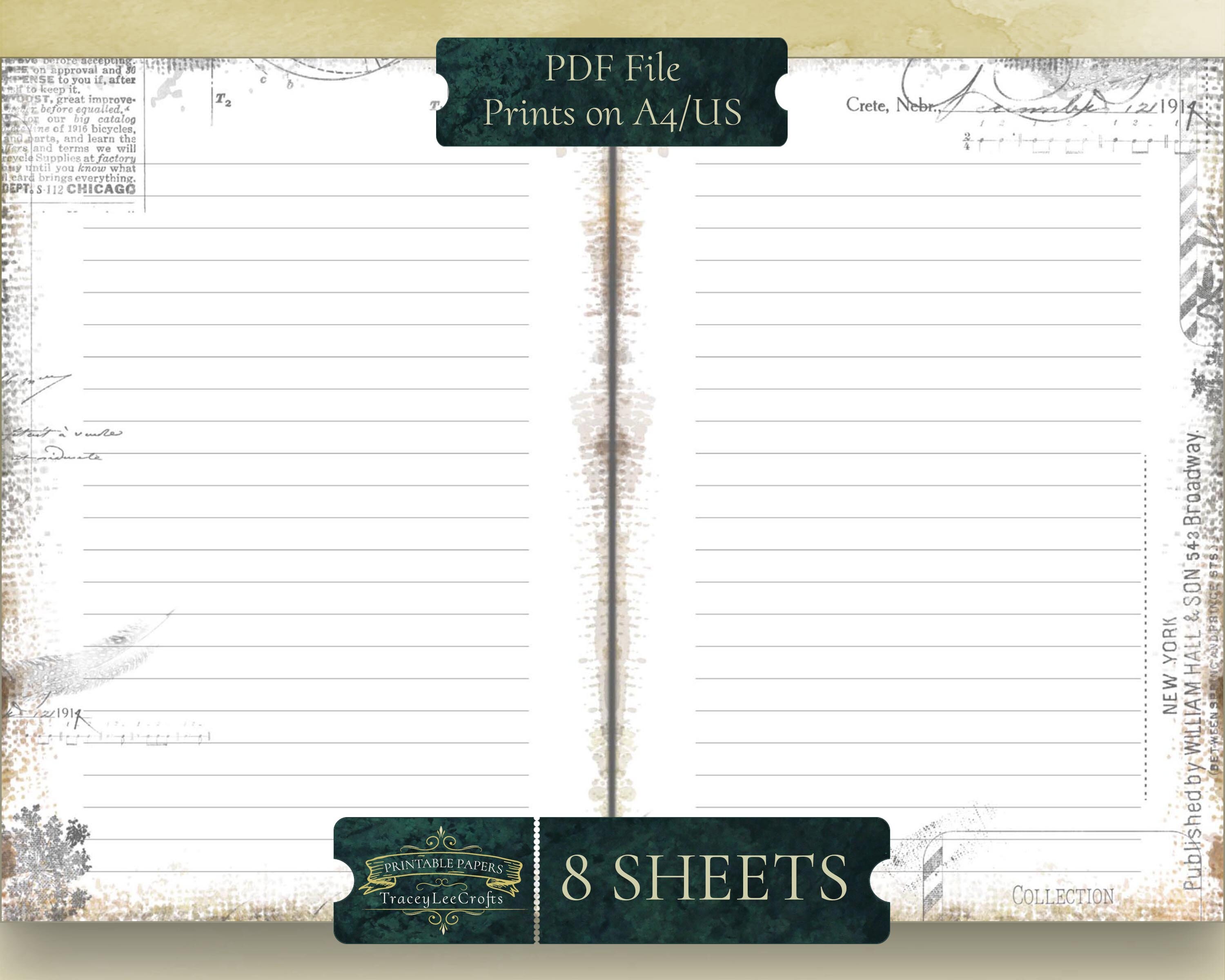 Ink Saver Black White Printable Lined Writing Paper Botanical Script ...