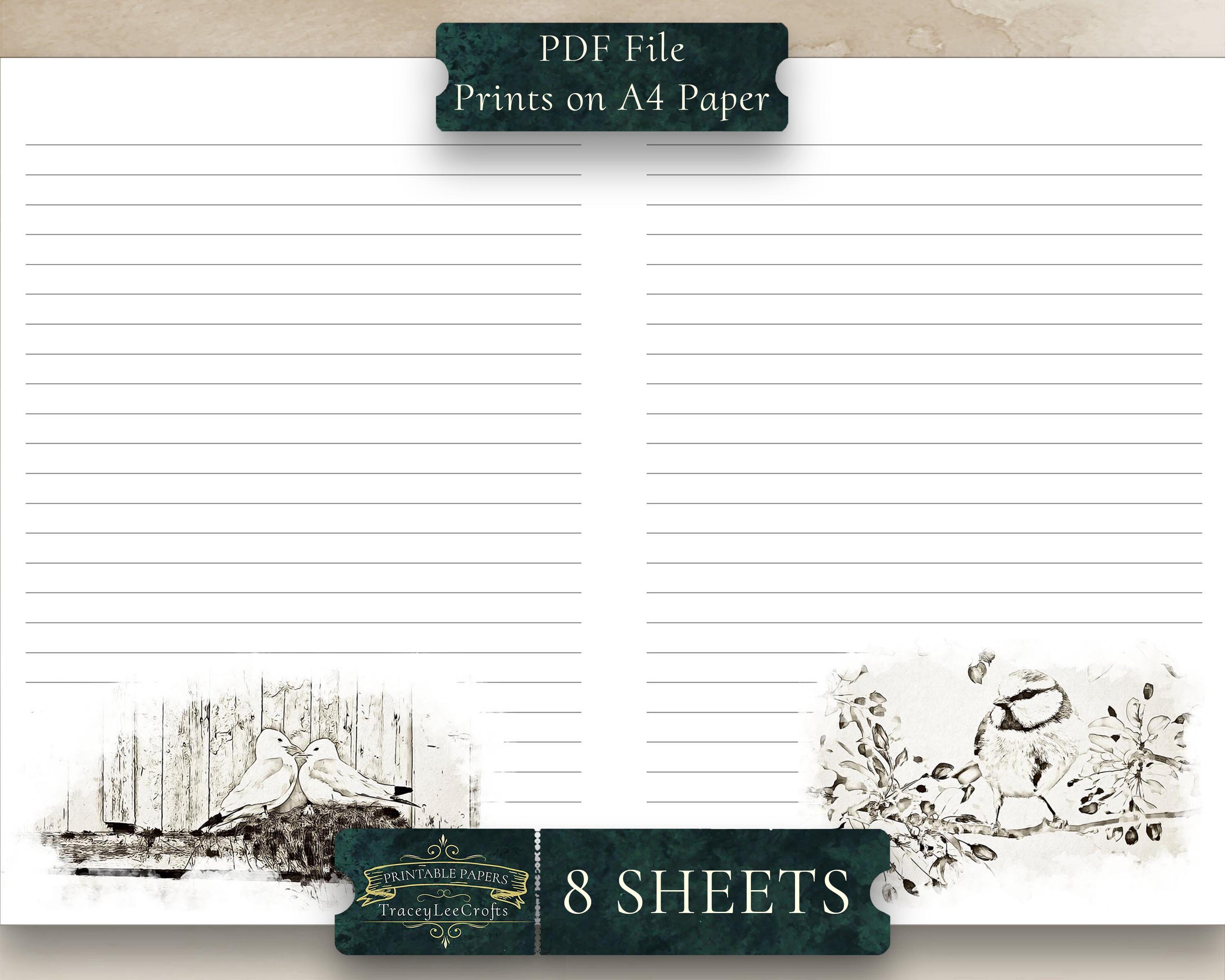 Lined Birds Writing Paper Printable Set, Junk Journal Insert ...