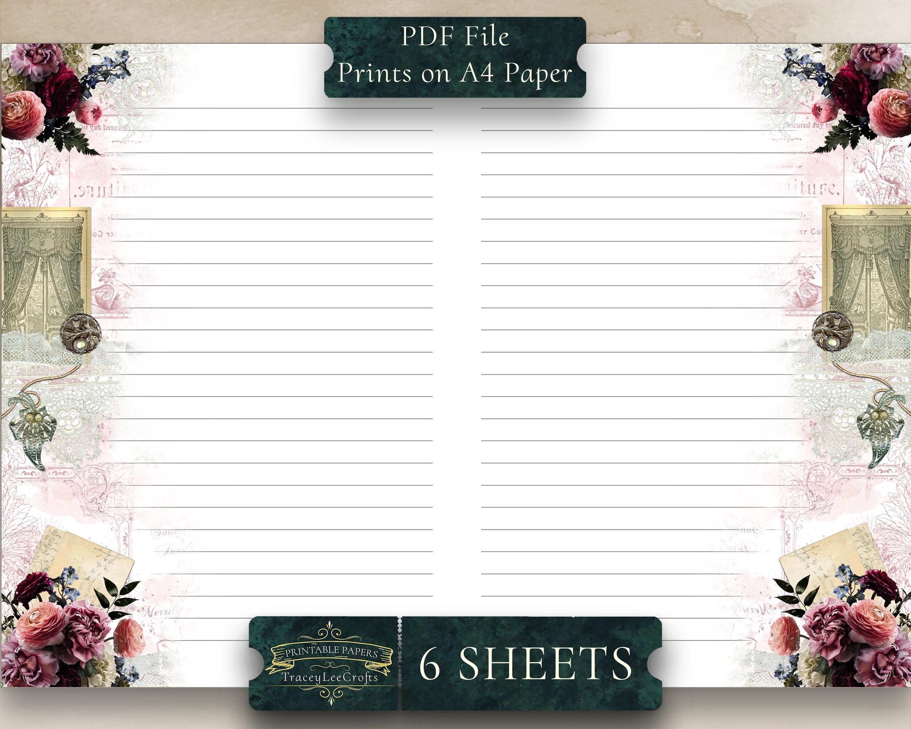 Victorian Floral Lined Writing Paper Printable Vintage Stationery Junk ...
