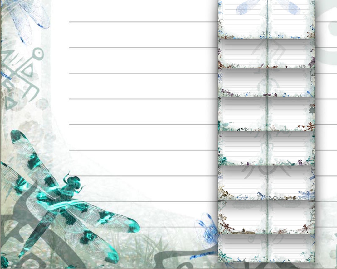 DIY Lined Dragonfly Journal Printable Kit Digital Diary Paper ...