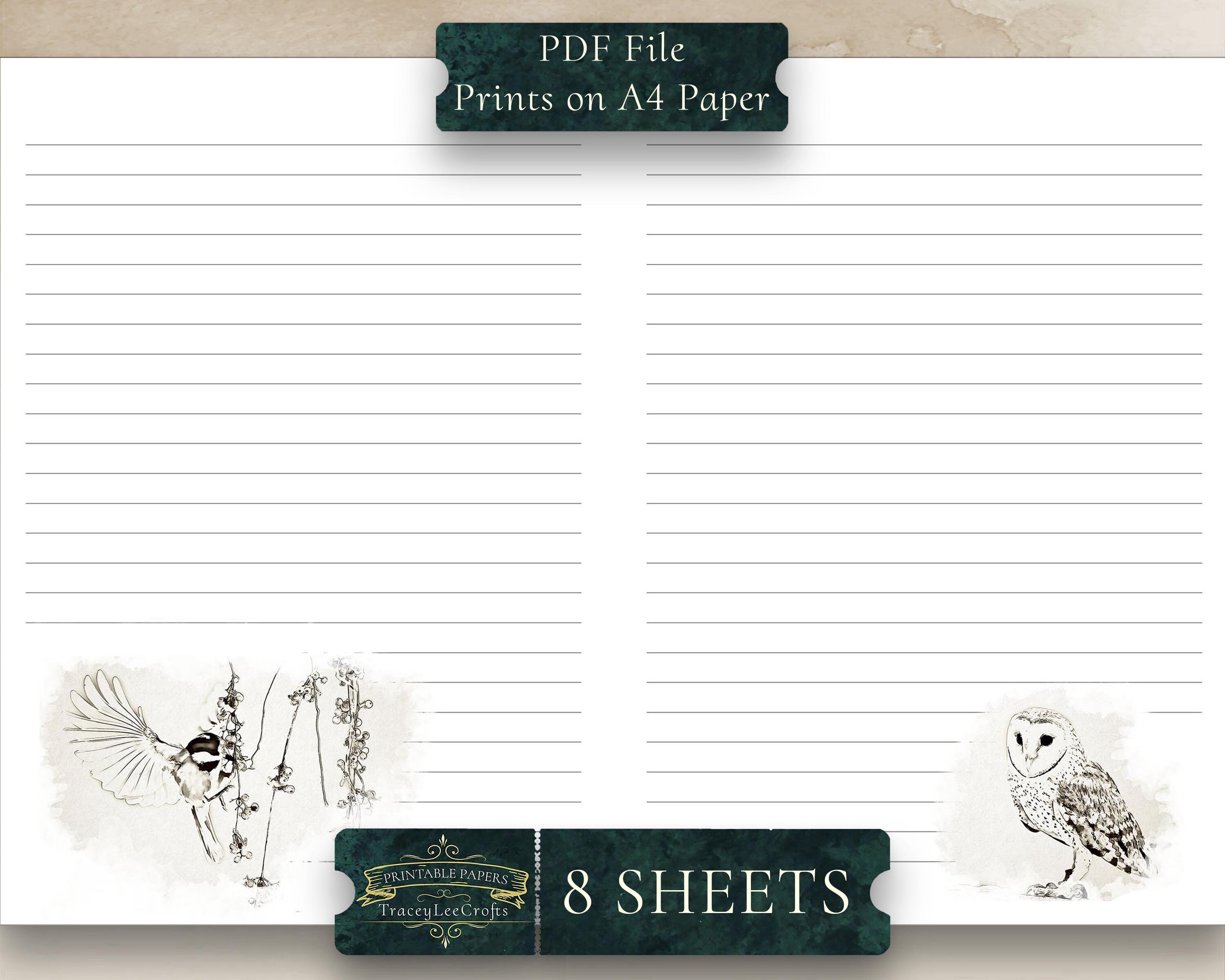 Lined Birds Writing Paper Printable Set, Junk Journal Insert ...