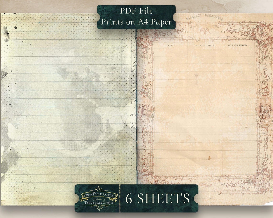Printable Digital Vintage Lined Paper Kit Set Horizontal | Etsy Australia
