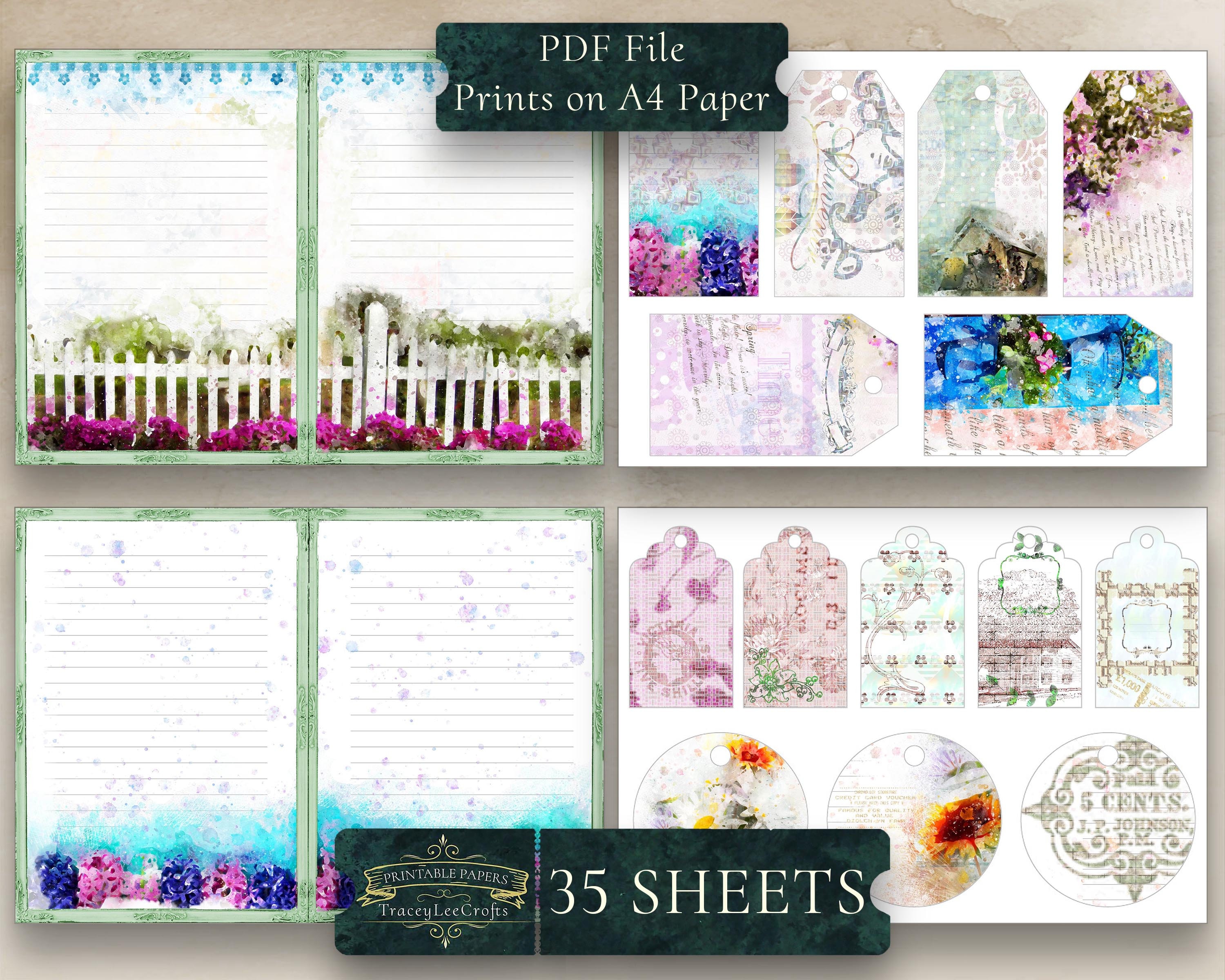 DIY Cottage Garden Diary Kit Digital Watercolour Flowers Junk Journal ...