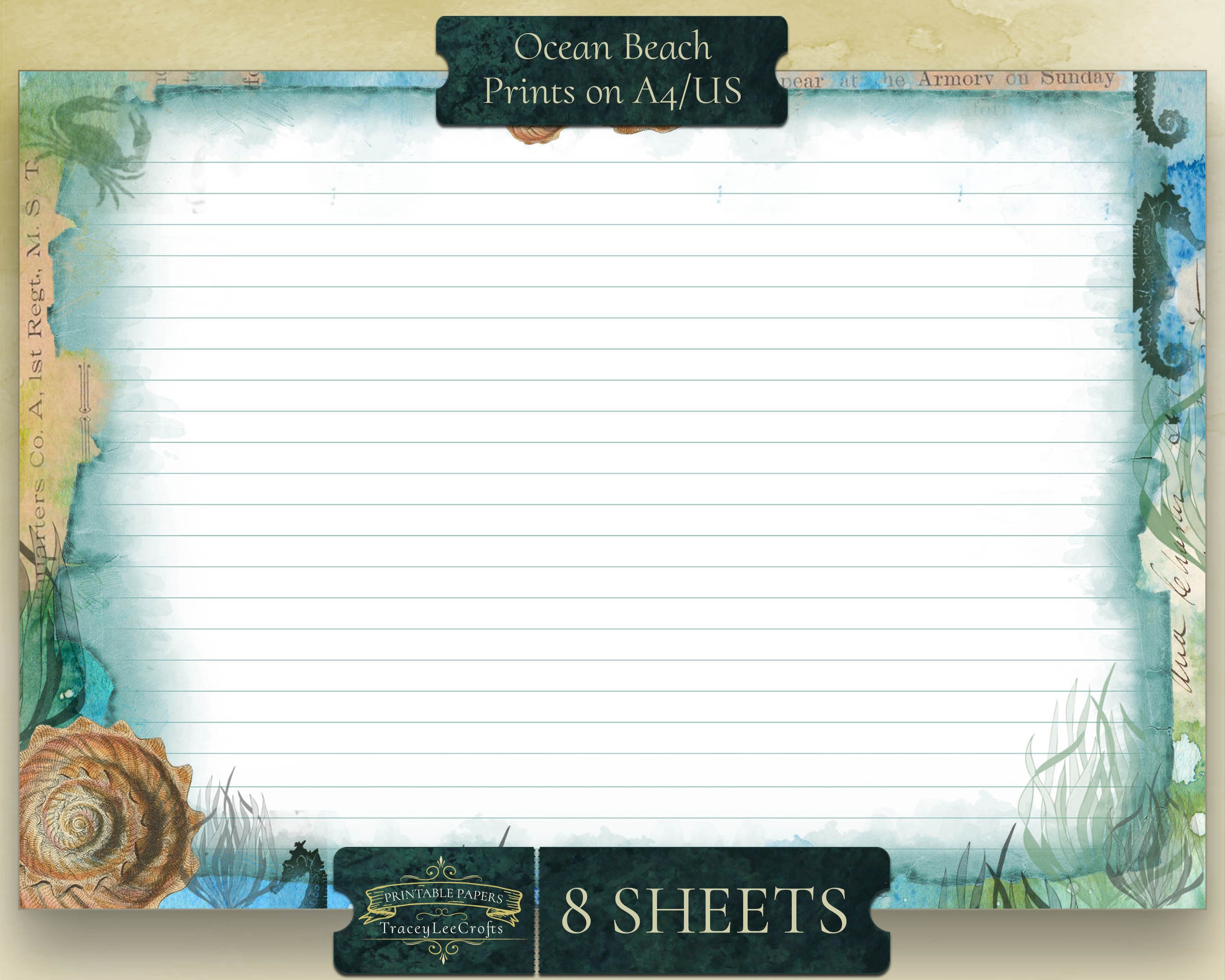 Printable Ocean Beach Junk Journal DIY Kit Lined Writing - Etsy