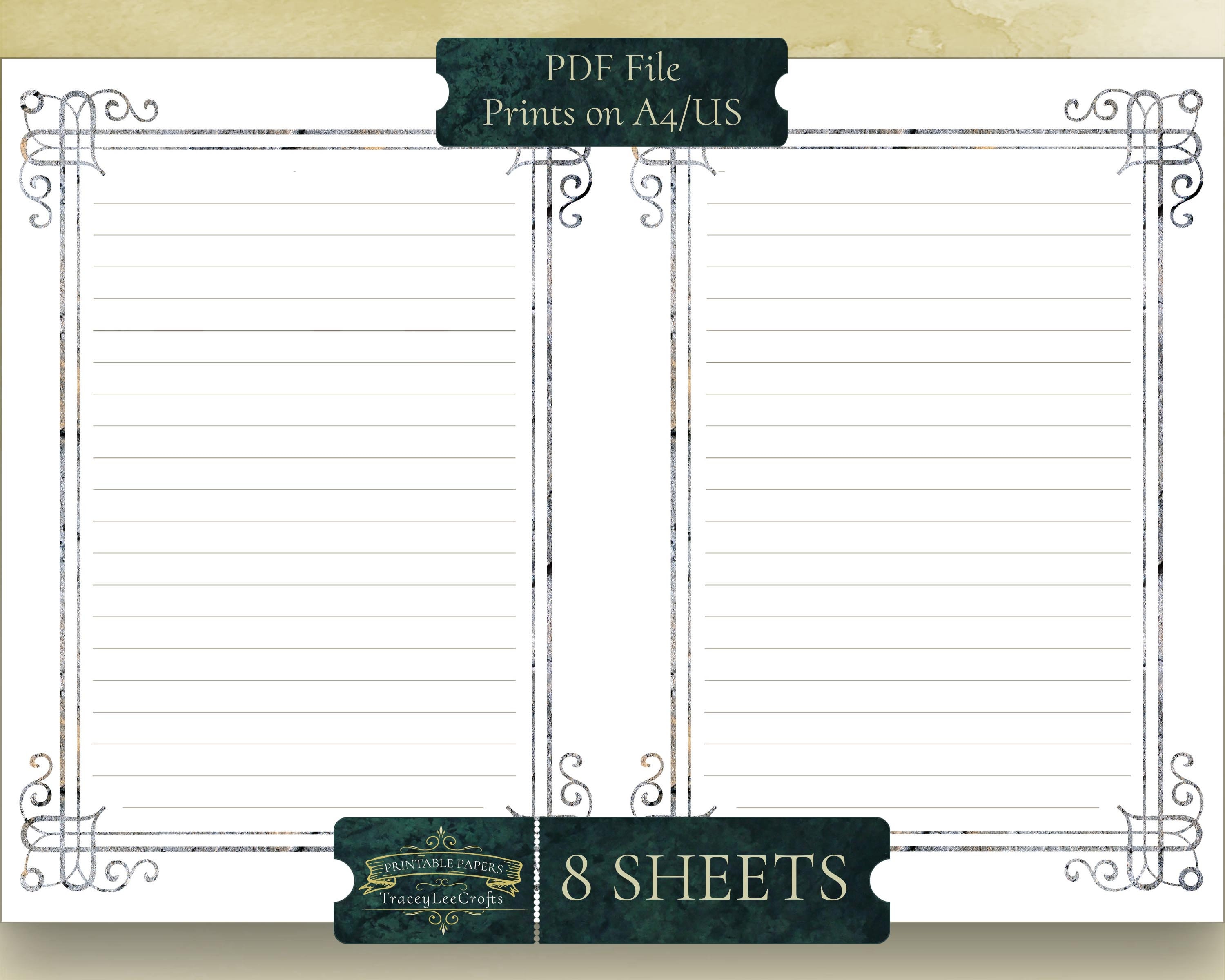 Printable Lined Journal Pages Set Decorative Frame Neutral Monotones ...