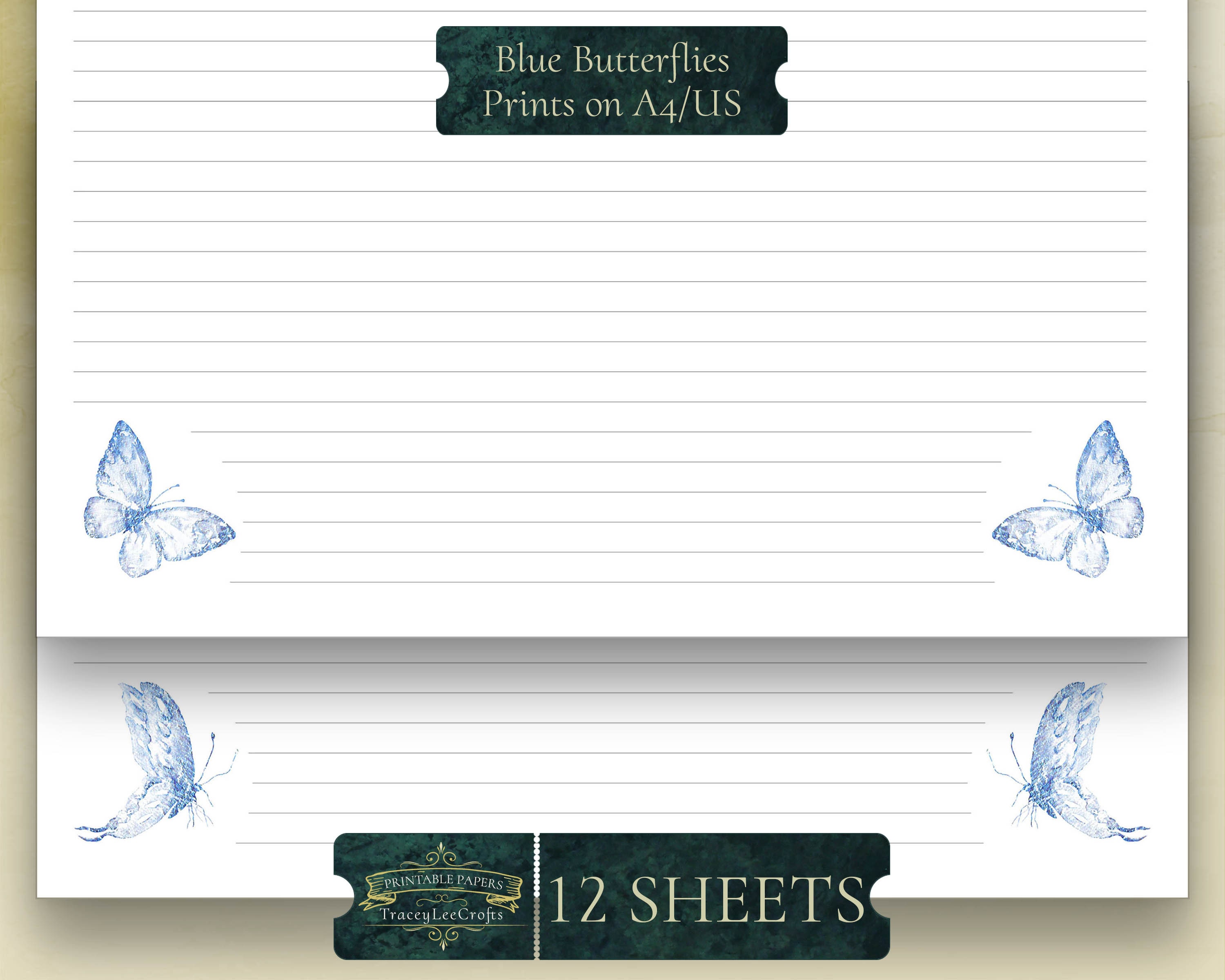 Printable Blue Butterflies Lined Journal Pages Set Butterfly Minimalist ...
