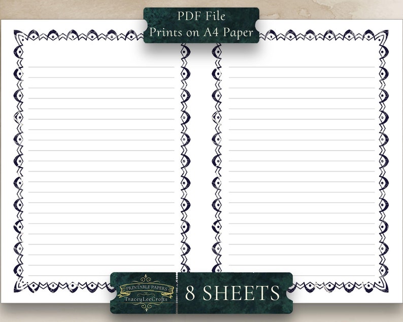 Printable Lined Journal Pages Kit Art Deco Framed Border Minimalist ...