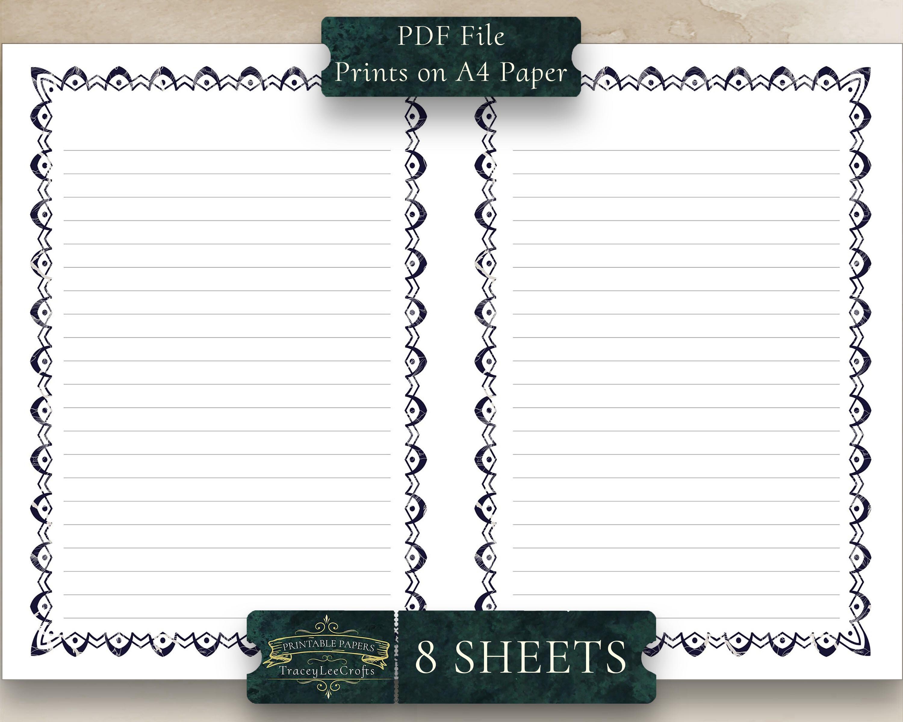 Printable Lined Journal Pages Kit Art Deco Framed Border Minimalist ...