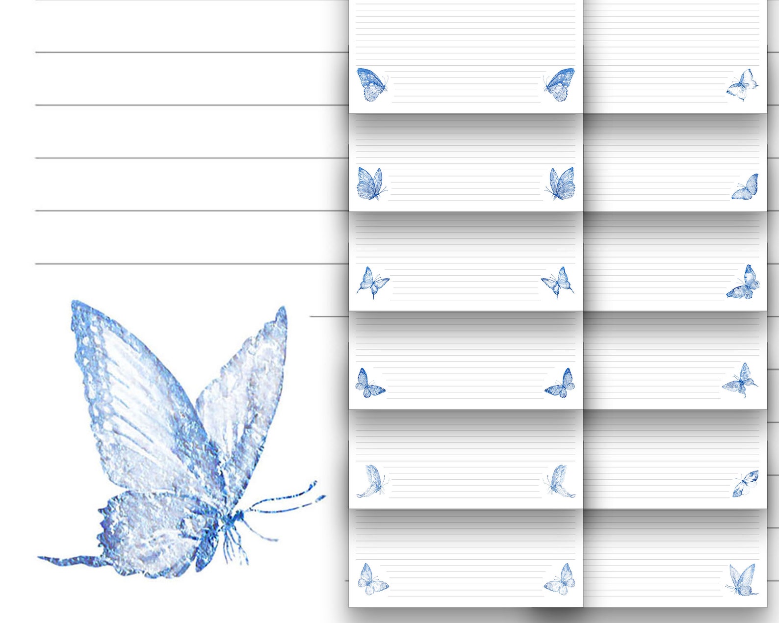 Printable Blue Butterflies Lined Journal Pages Set Butterfly Minimalist ...