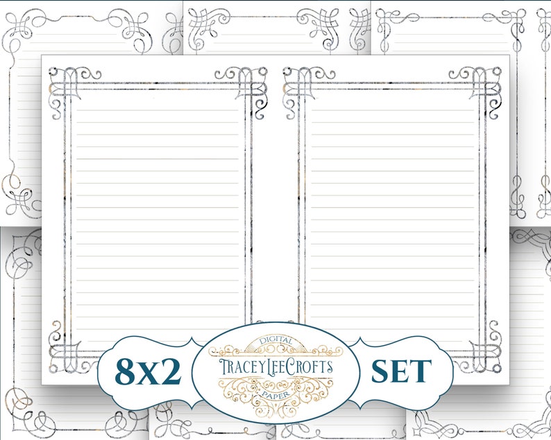 Printable Lined Journal Pages Set Decorative Frame Neutral | Etsy