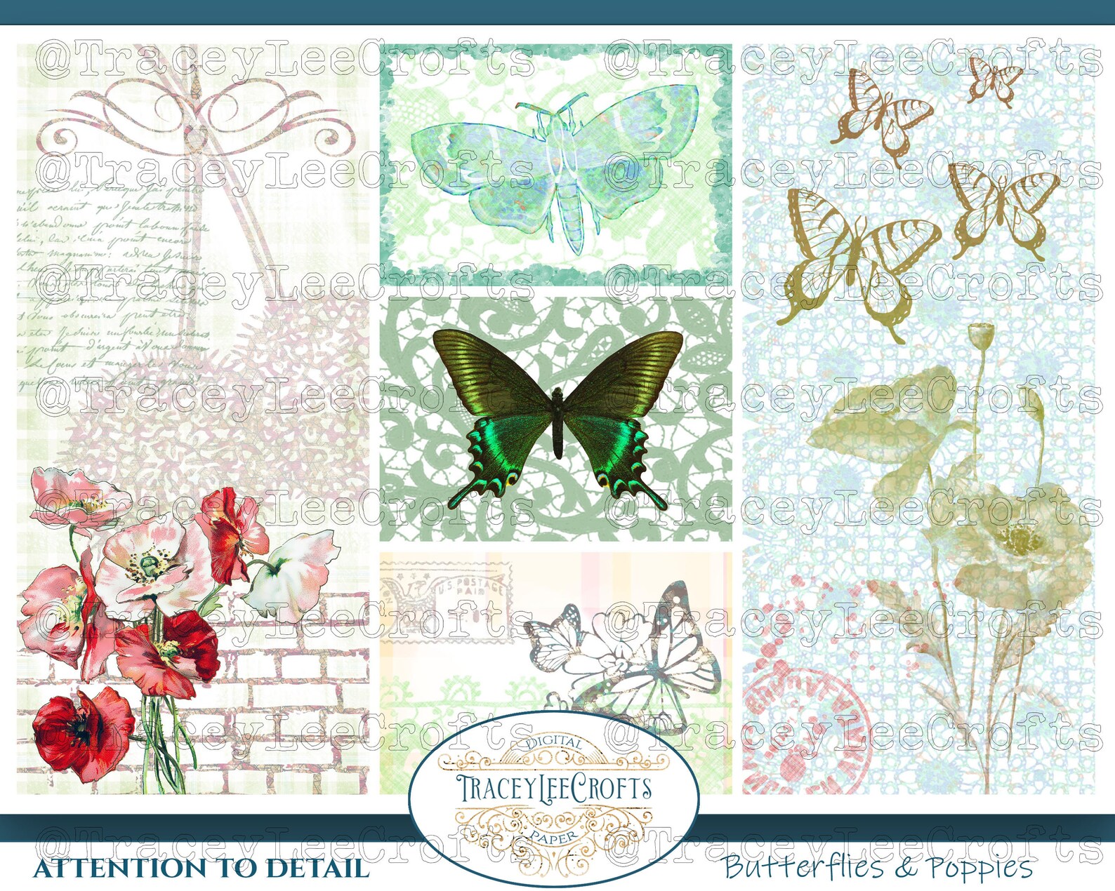 Digital Butterflies Poppies Junk Journal Images Pink Pages Flowers ...