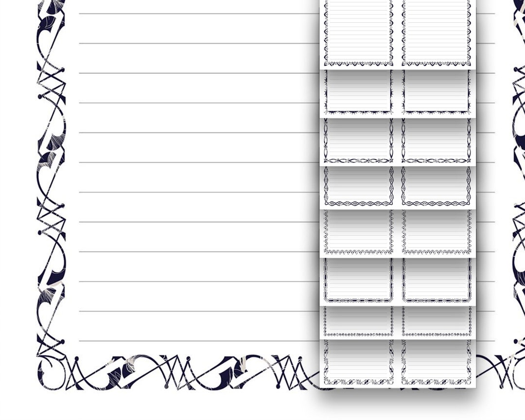 Printable Lined Journal Pages Kit Art Deco Framed Border Minimalist ...