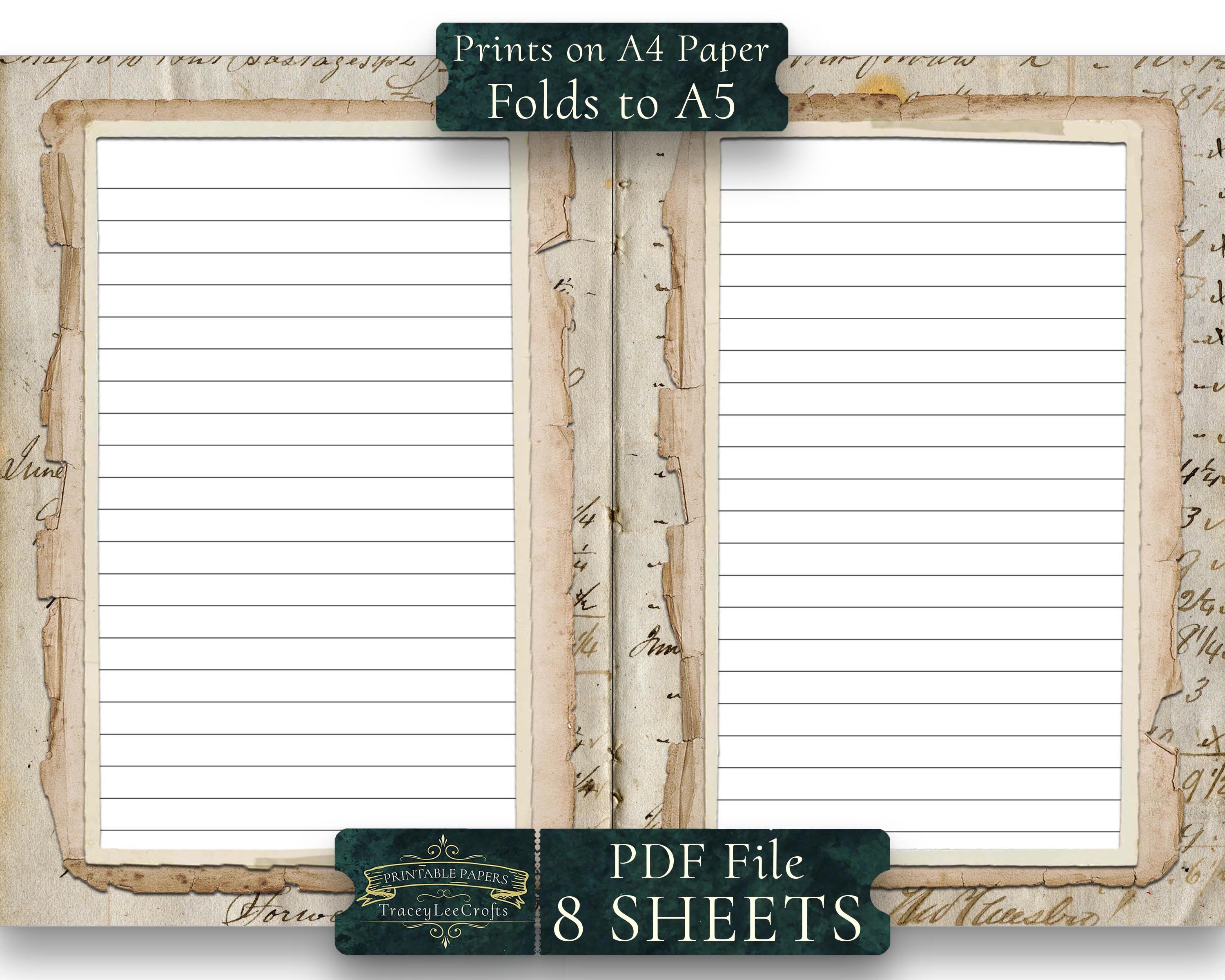 Junk Journal Printable Digital Vintage Ephemera Lined & Blank Sheets ...