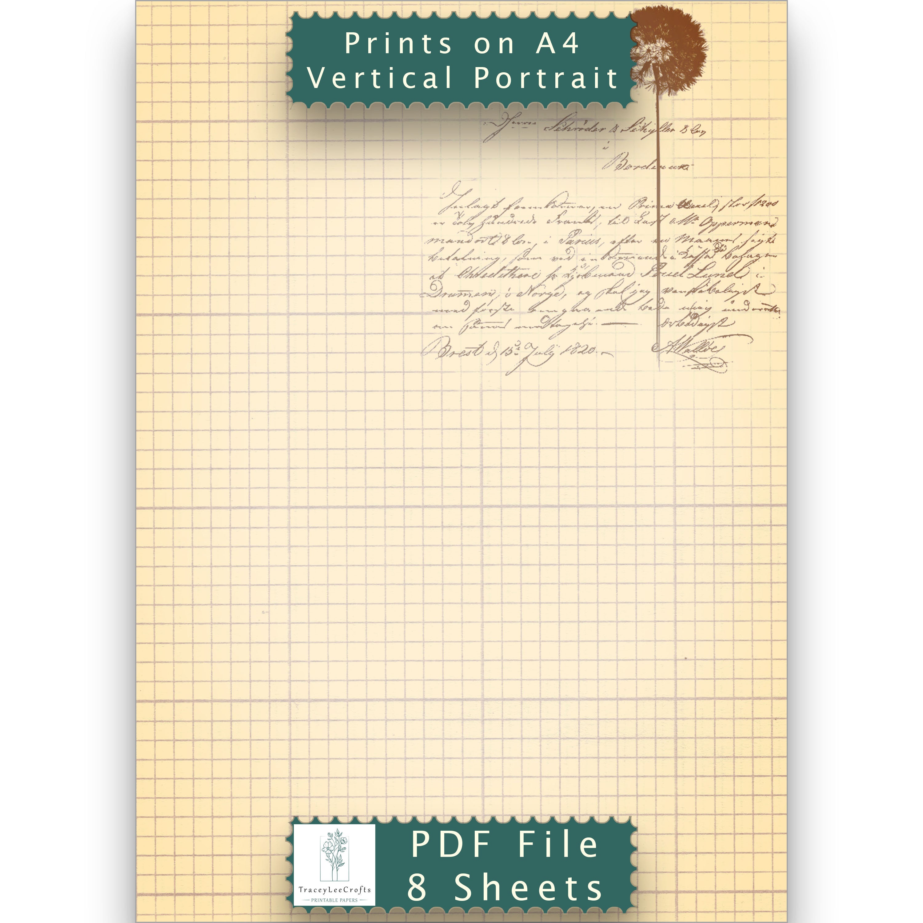 Full A4 Portrait Vertical Printable Junk Journal Kit, Lined Brown Paper ...