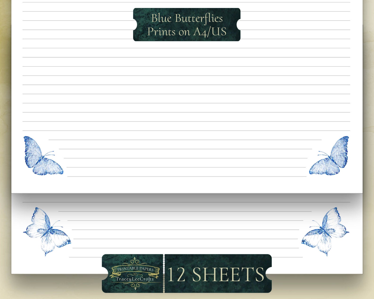 Printable Blue Butterflies Lined Journal Pages Set Butterfly Minimalist ...