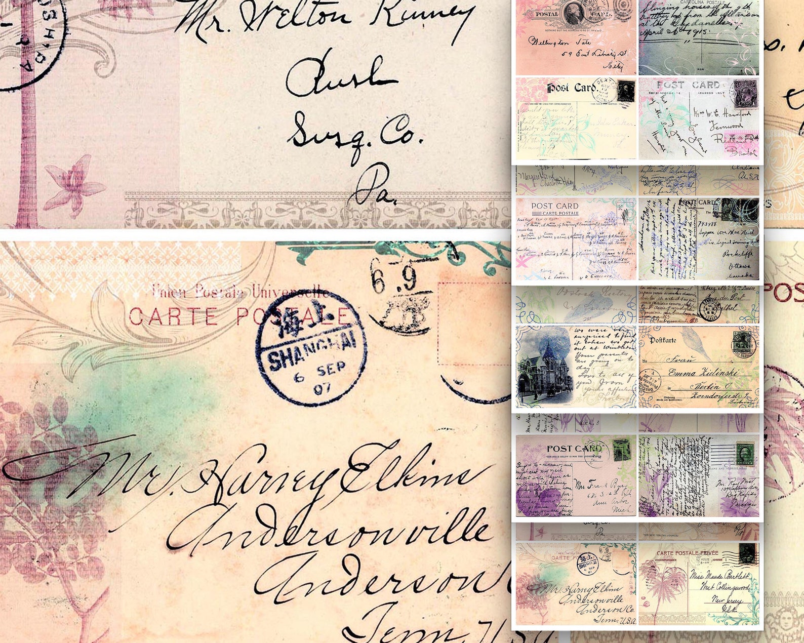 Digital Old Vintage Postcards Ephemera Junk Journal Pages Scrapbooking ...