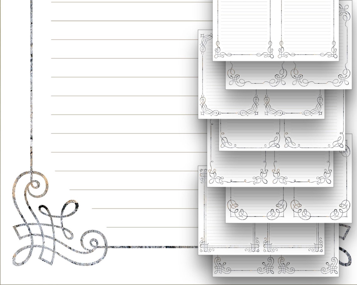 Printable Lined Journal Pages Set Decorative Frame Neutral Monotones ...