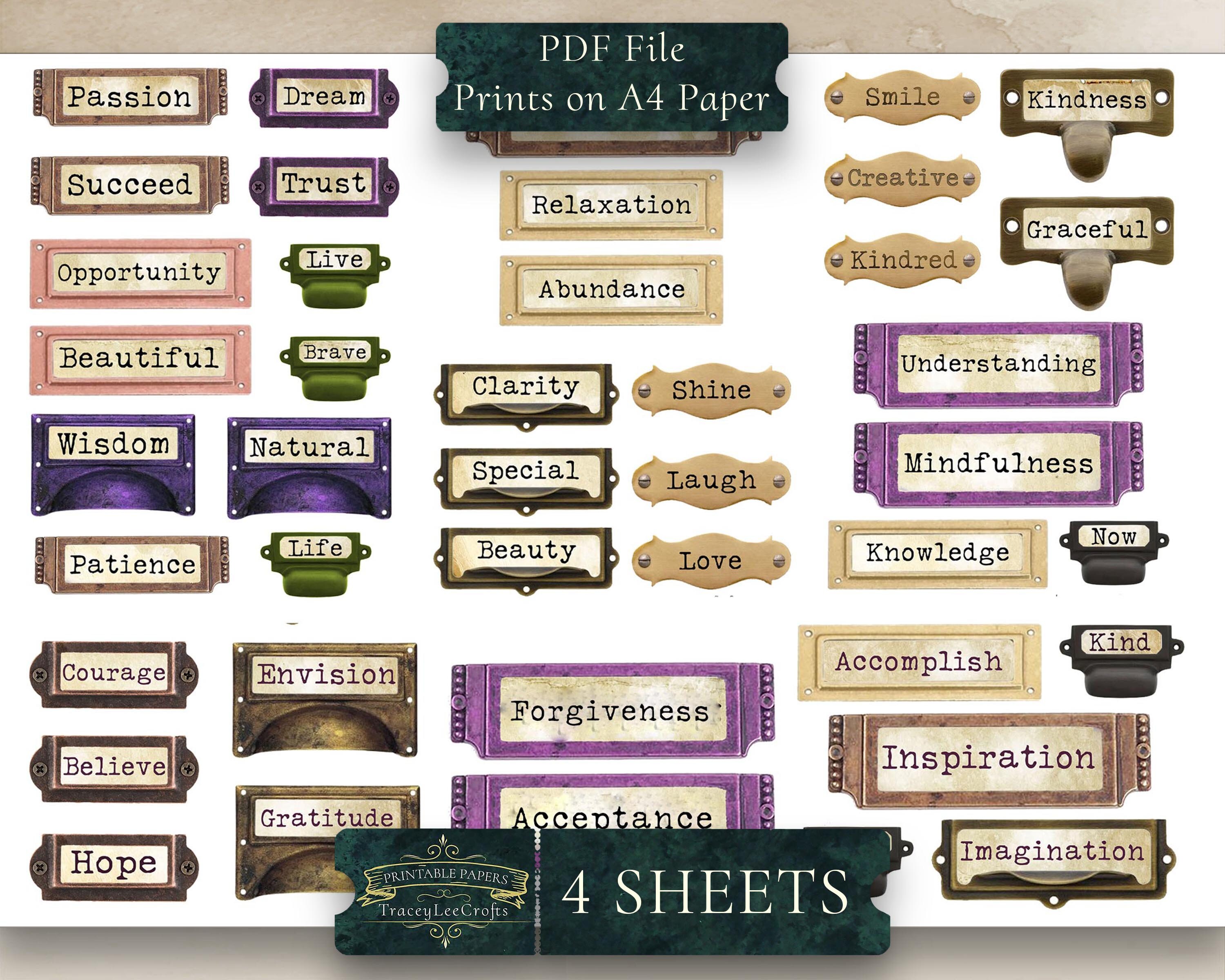 Printable Art Journaling Words, Junk Journal Text Stickers, Quotes ...