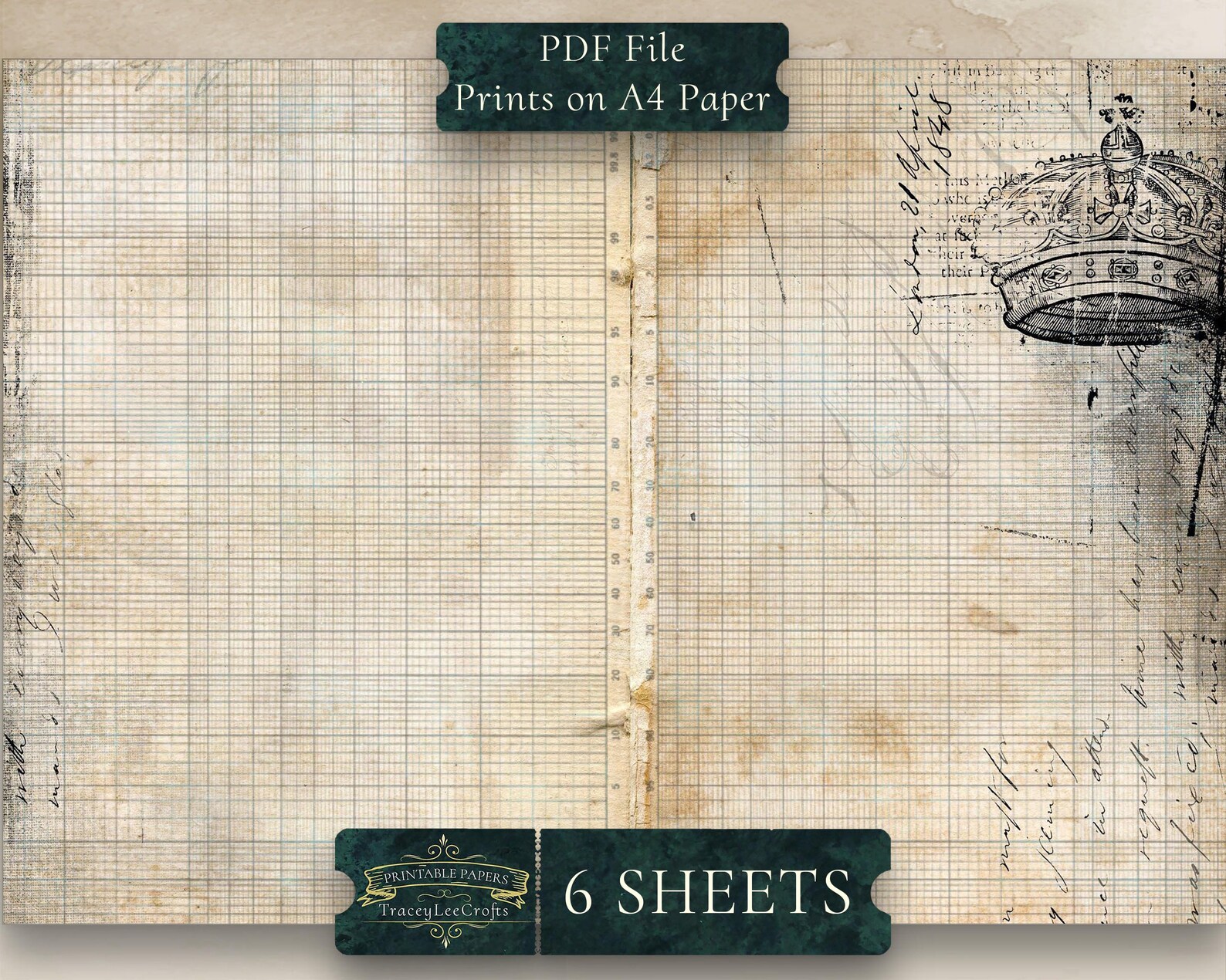 Printable Digital Vintage Lined Paper Kit Set Horizontal Landscape ...