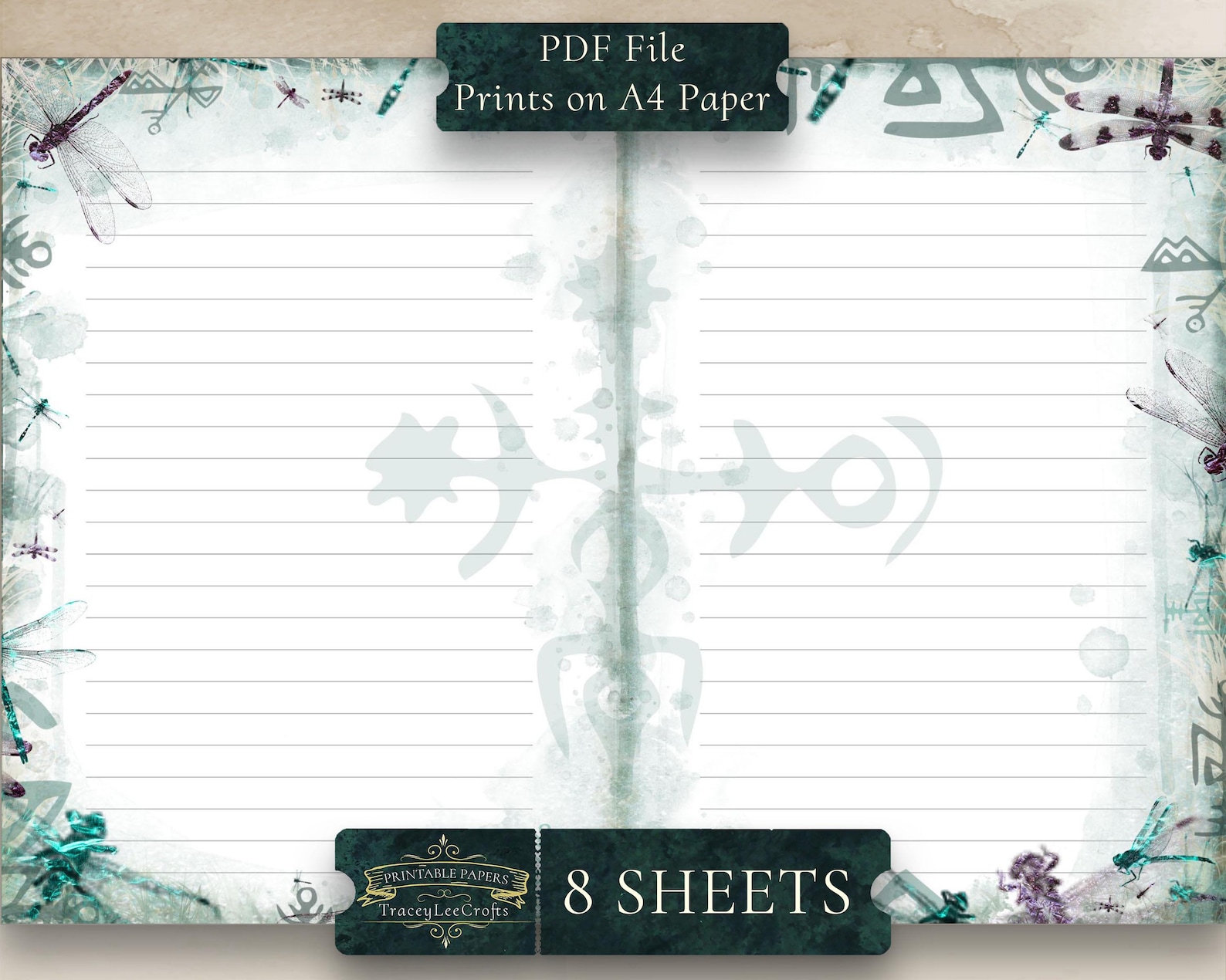 DIY Lined Dragonfly Journal Printable Kit Digital Diary Paper ...