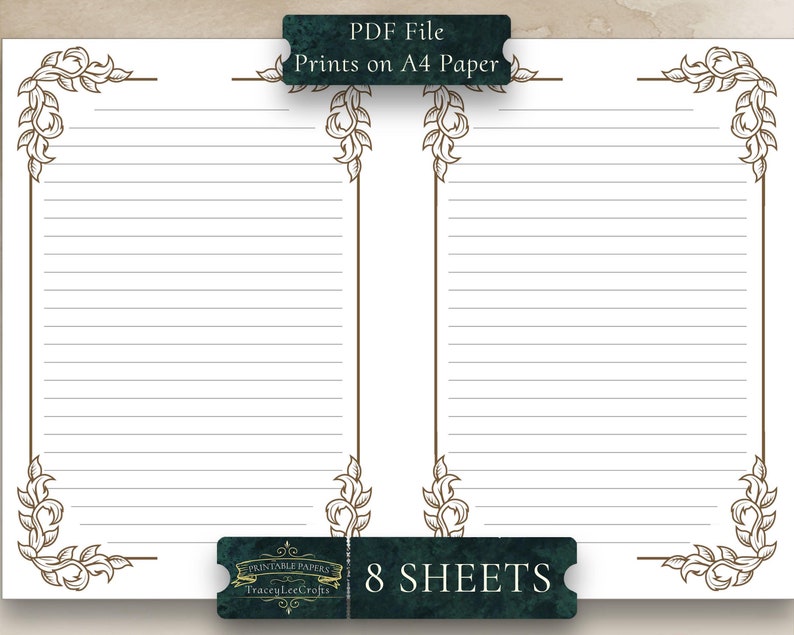 Antique Vintage Framed Printable Lined Journal Pages Set - Etsy