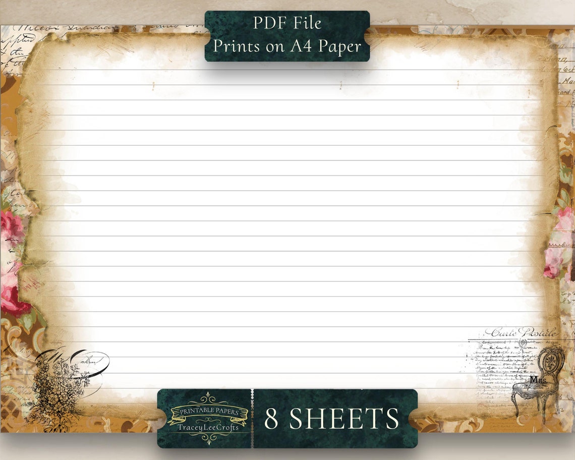 Commercial Use DIY Kit Printable Vintage Lined Writing Paper Script ...