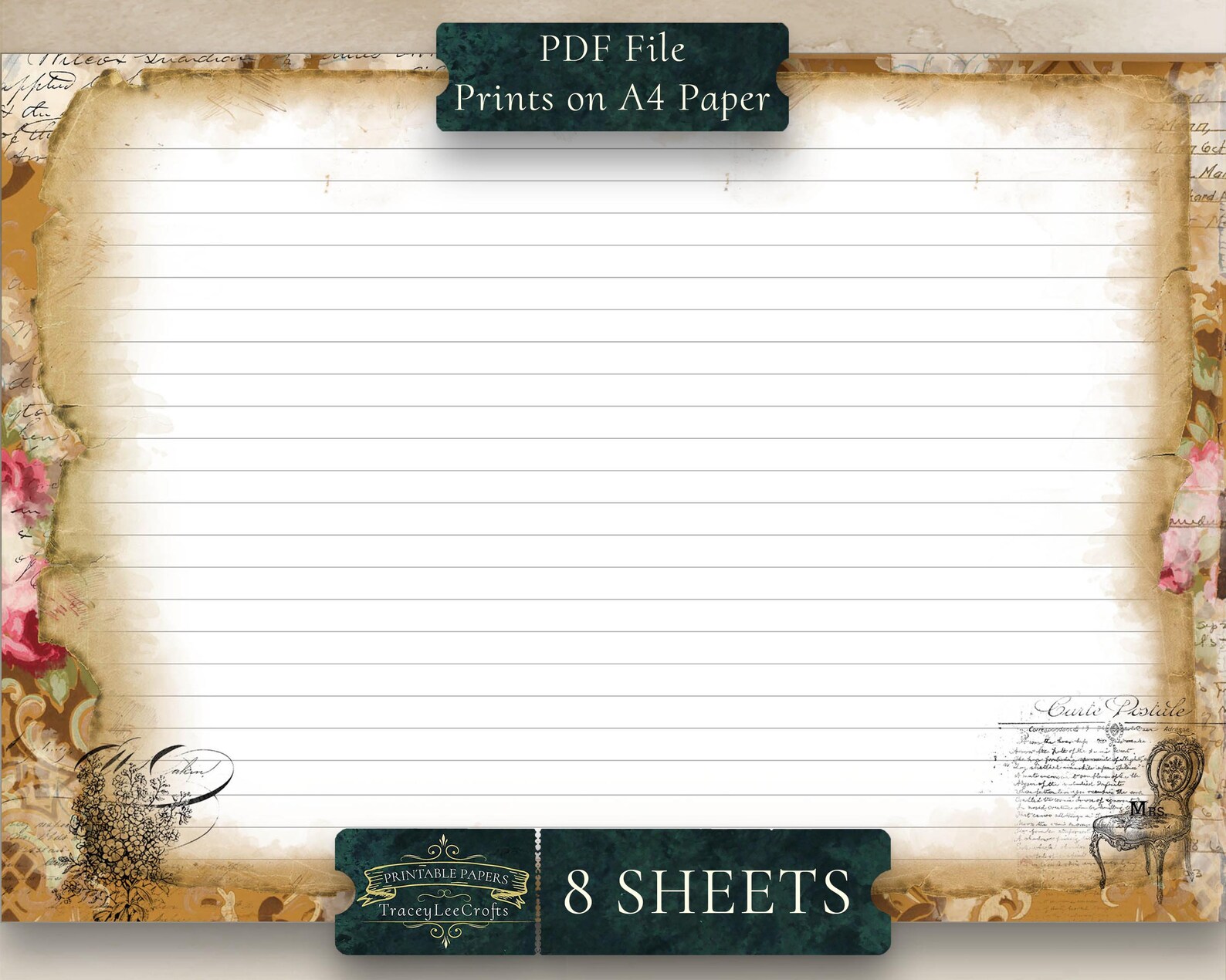 Commercial Use DIY Kit Printable Vintage Lined Writing Paper - Etsy