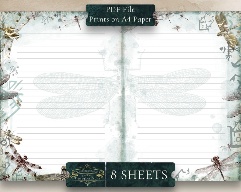 DIY Lined Dragonfly Journal Printable Kit Digital Diary Paper ...