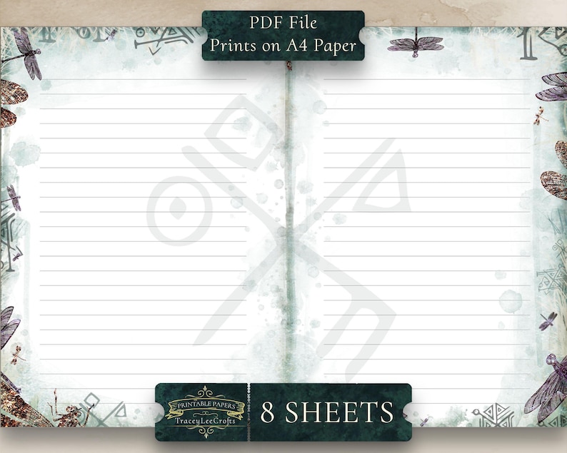 DIY Lined Dragonfly Journal Printable Kit Digital Diary Paper ...