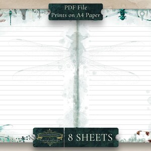 DIY Lined Dragonfly Journal Printable Kit Digital Diary Paper ...