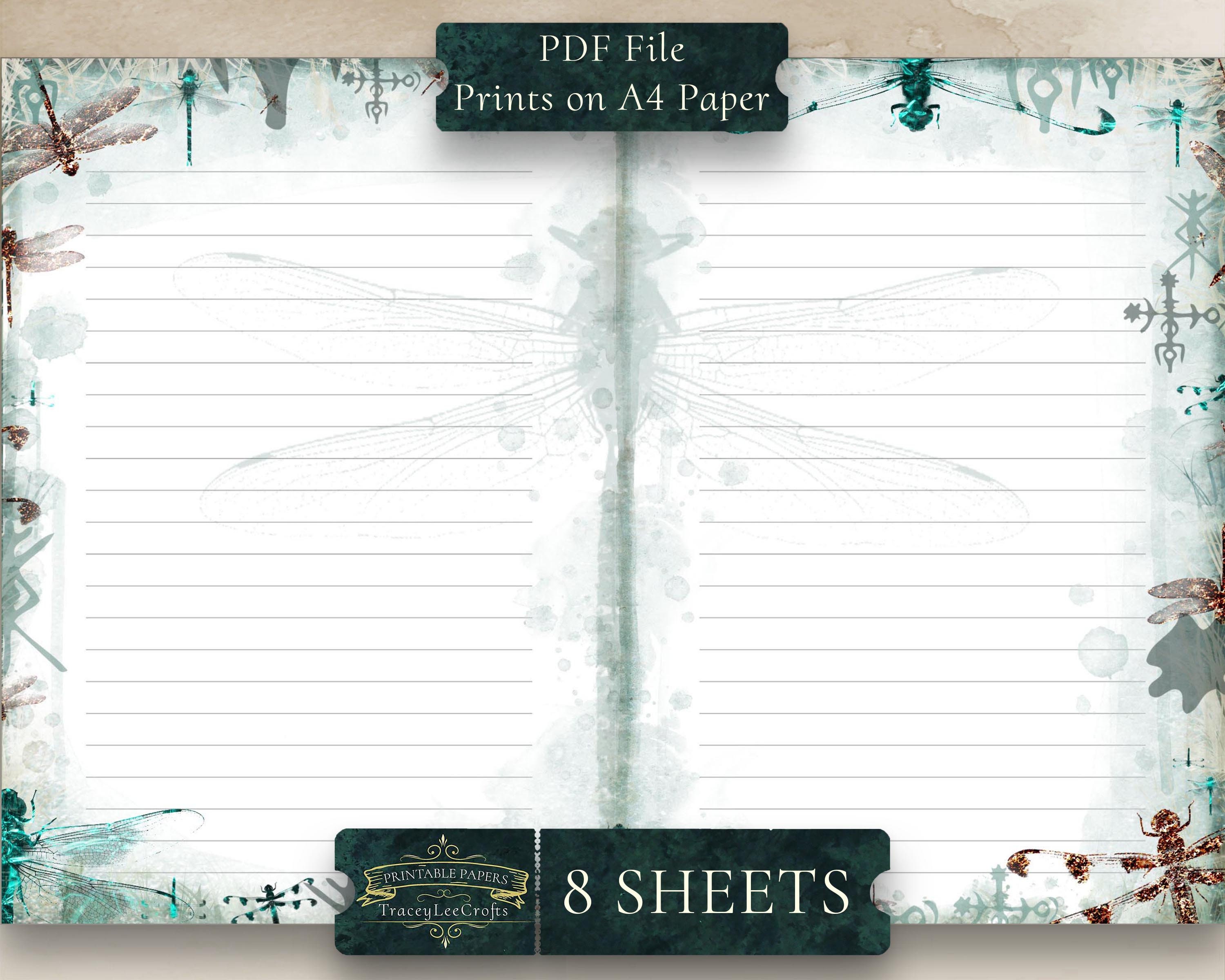 DIY Lined Dragonfly Journal Printable Kit Digital Diary Paper ...