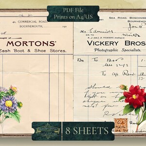 DIY Printable Vintage Floral Invoice Receipt Ephemera Junk Journal ...
